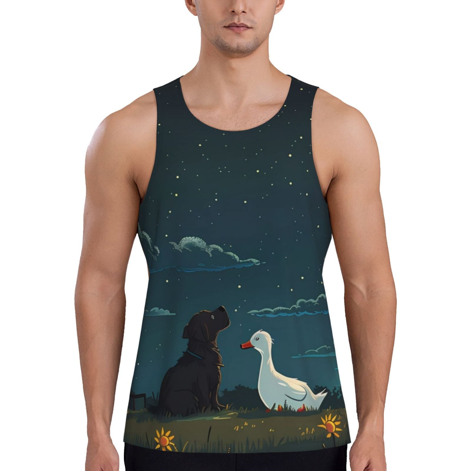 Balery Farm Dog Duck Moonlight Pattern Men's Workout Tank Top Gym ...