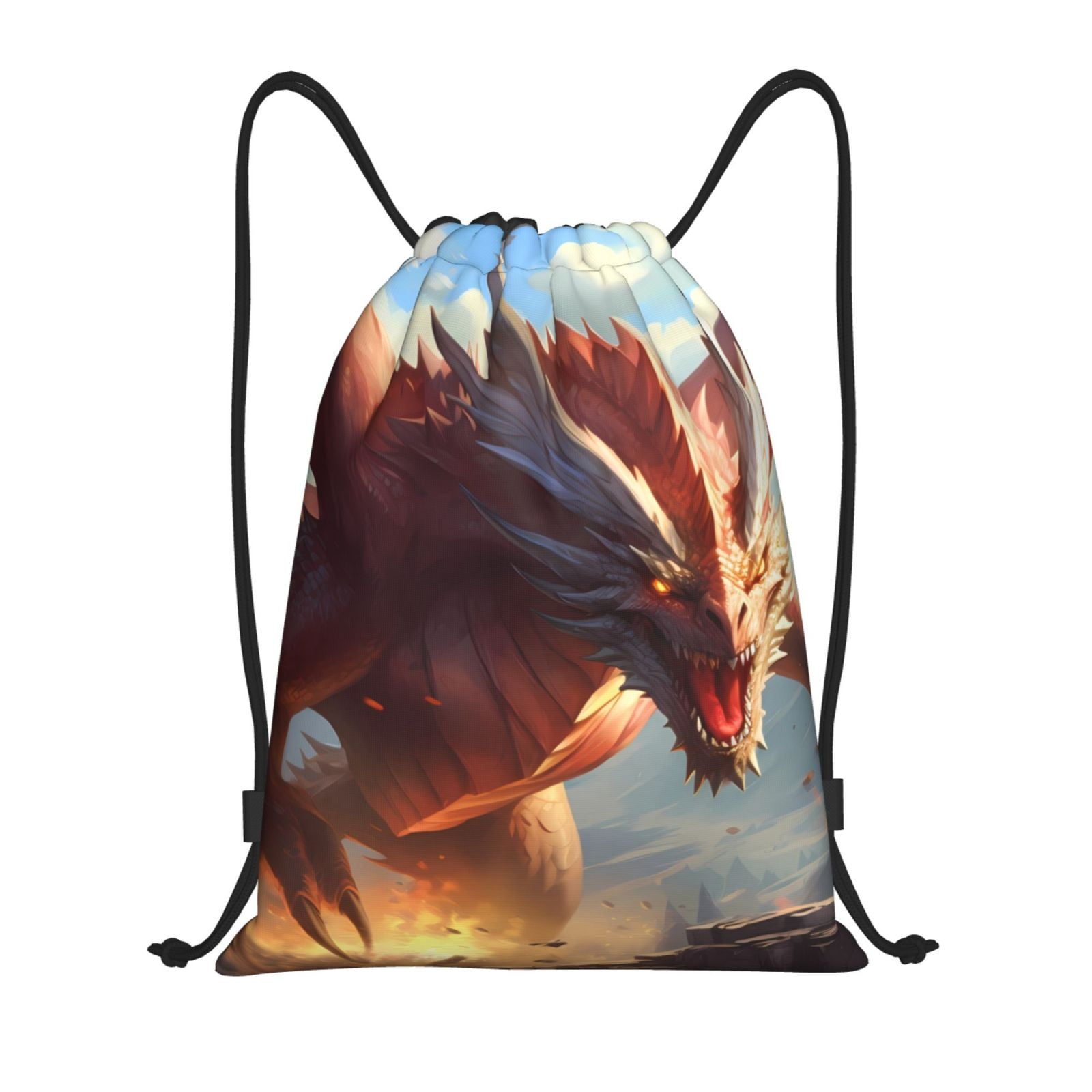 Balery Ferocious Dragon Fury Pattern Drawstring Backpack Bag Sport Gym ...