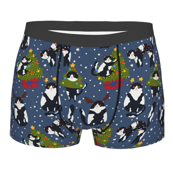 Balery Festive Cats and Trees Men's Boxer Briefs, Soft and Breathable ...