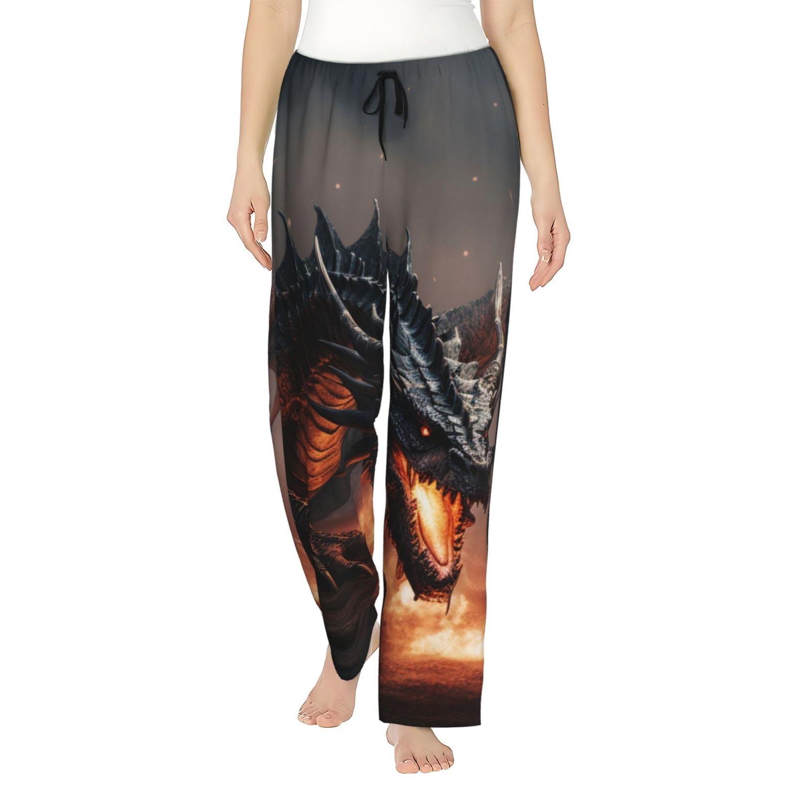 Balery Fiery Black Dragon Attack print Women's Pajama Pants,Ultra ...