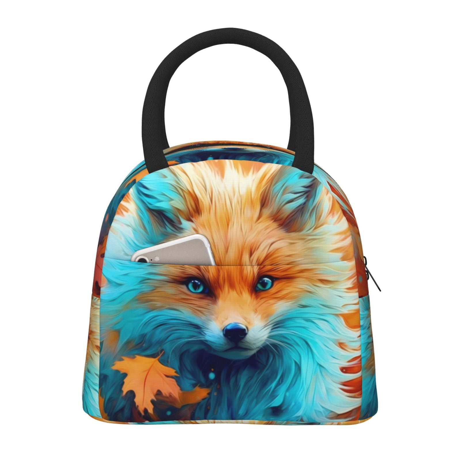 Balery Fiery Red Maple Leaf Fox Pattern Lunch Bag Women, Lunch Box ...