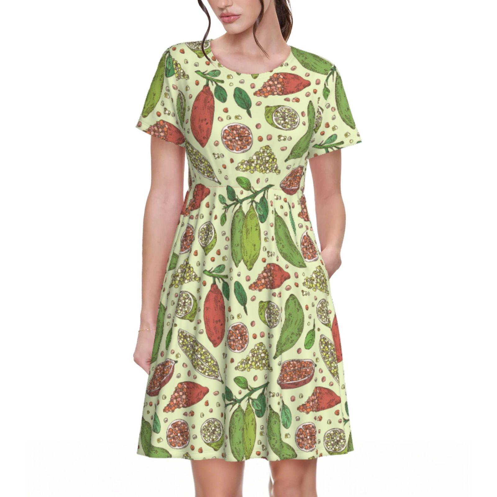 Balery Finger Lime Fruits Pattern Womens Dresses Loose Short sleeve ...