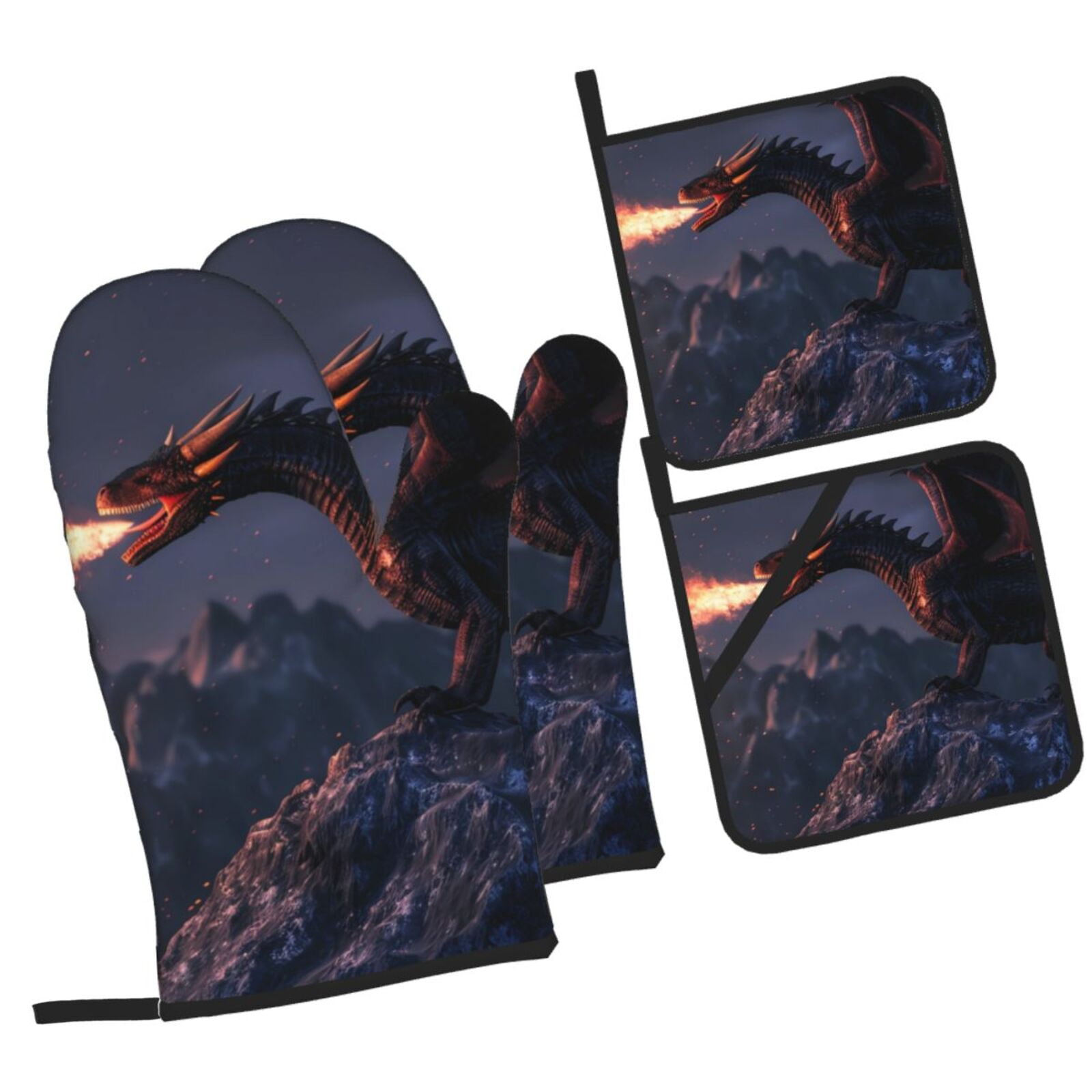 Balery Fire Breathing Dragon Twilight Pattern Oven Mitts and Pot ...