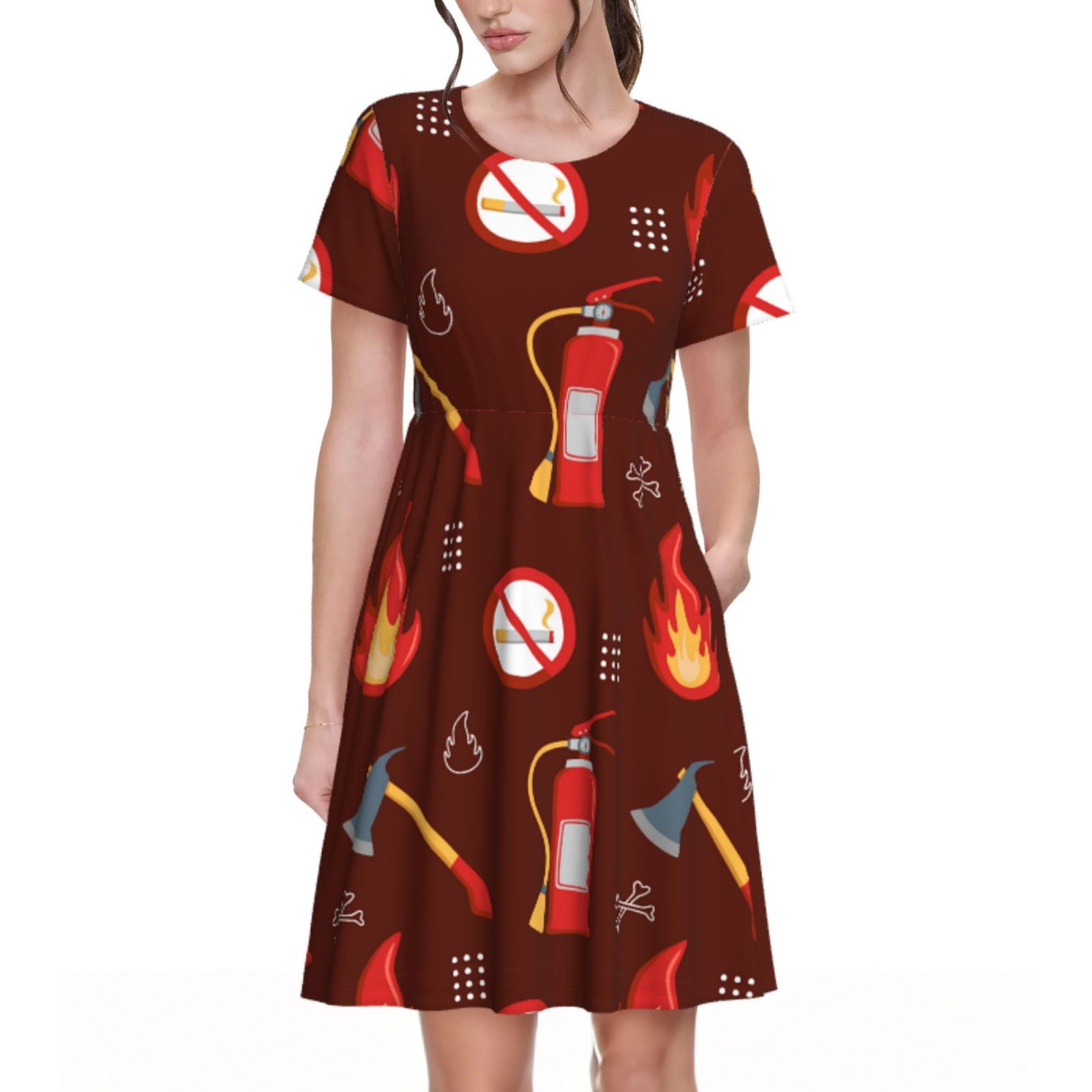 Balery Fire Extinguisher Pattern Womens Dresses Loose Short sleeve ...