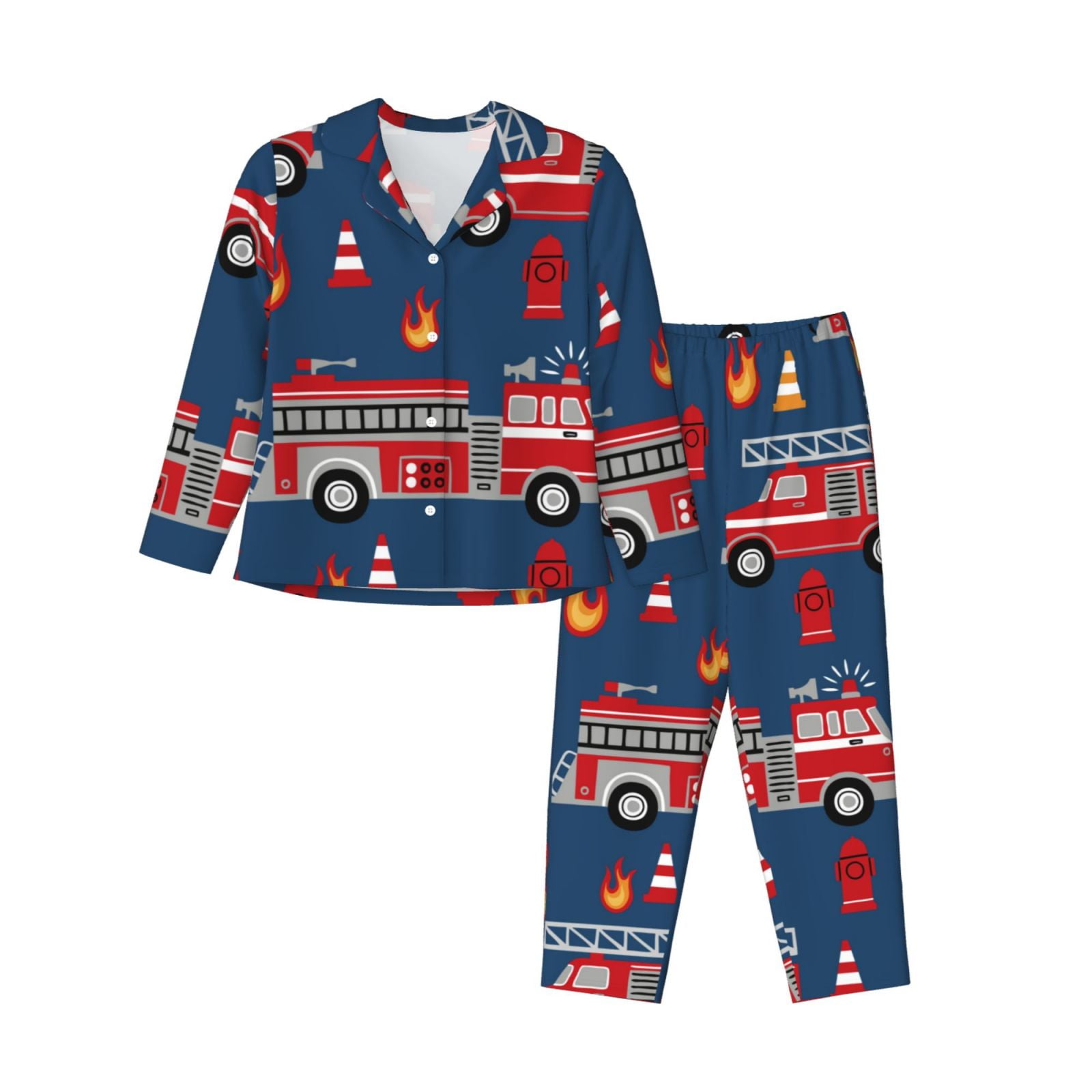 Balery Fire Truck 1 Pattern Pajama Sets for Women Long Sleeve 2 Piece ...