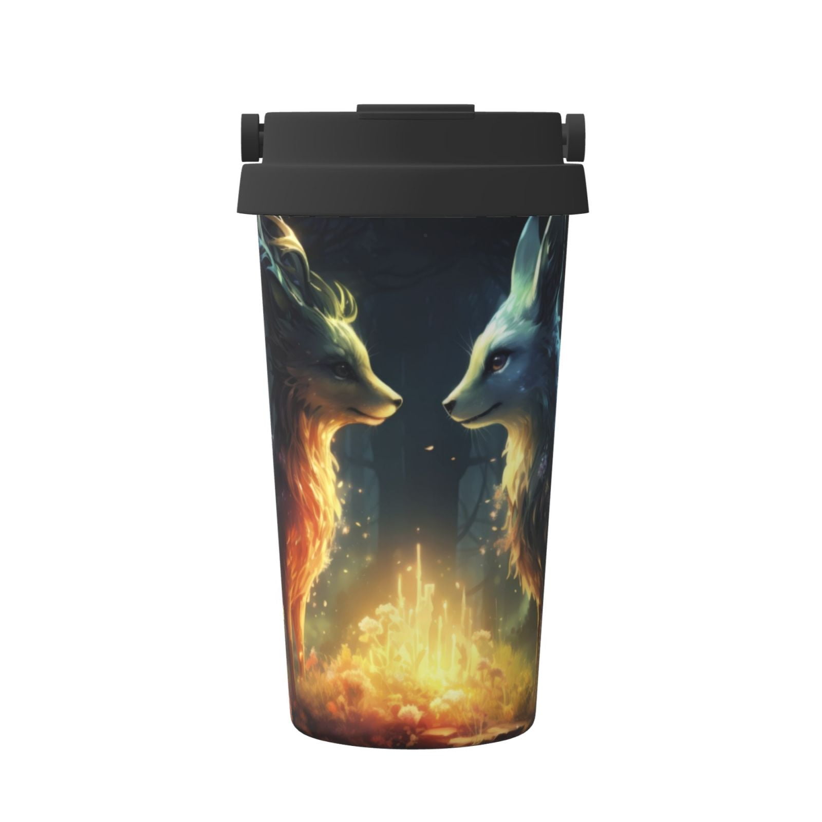 Balery Firefly Forest Fox Pattern Insulated Coffee Travel Mug Stainless ...