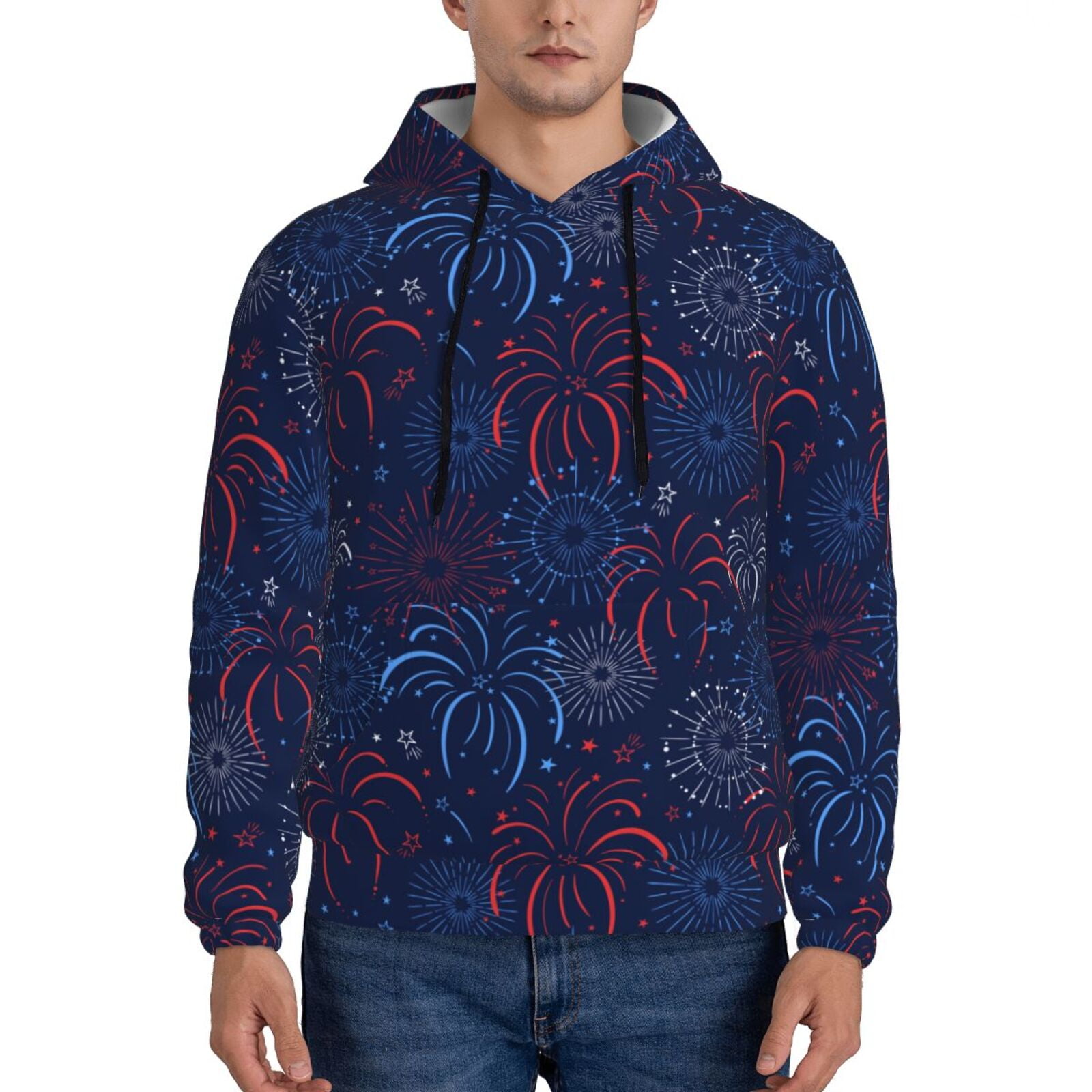 Balery Firework Pattern Mens Hoodie Kangaroo Pocket Hoodie Pullover ...