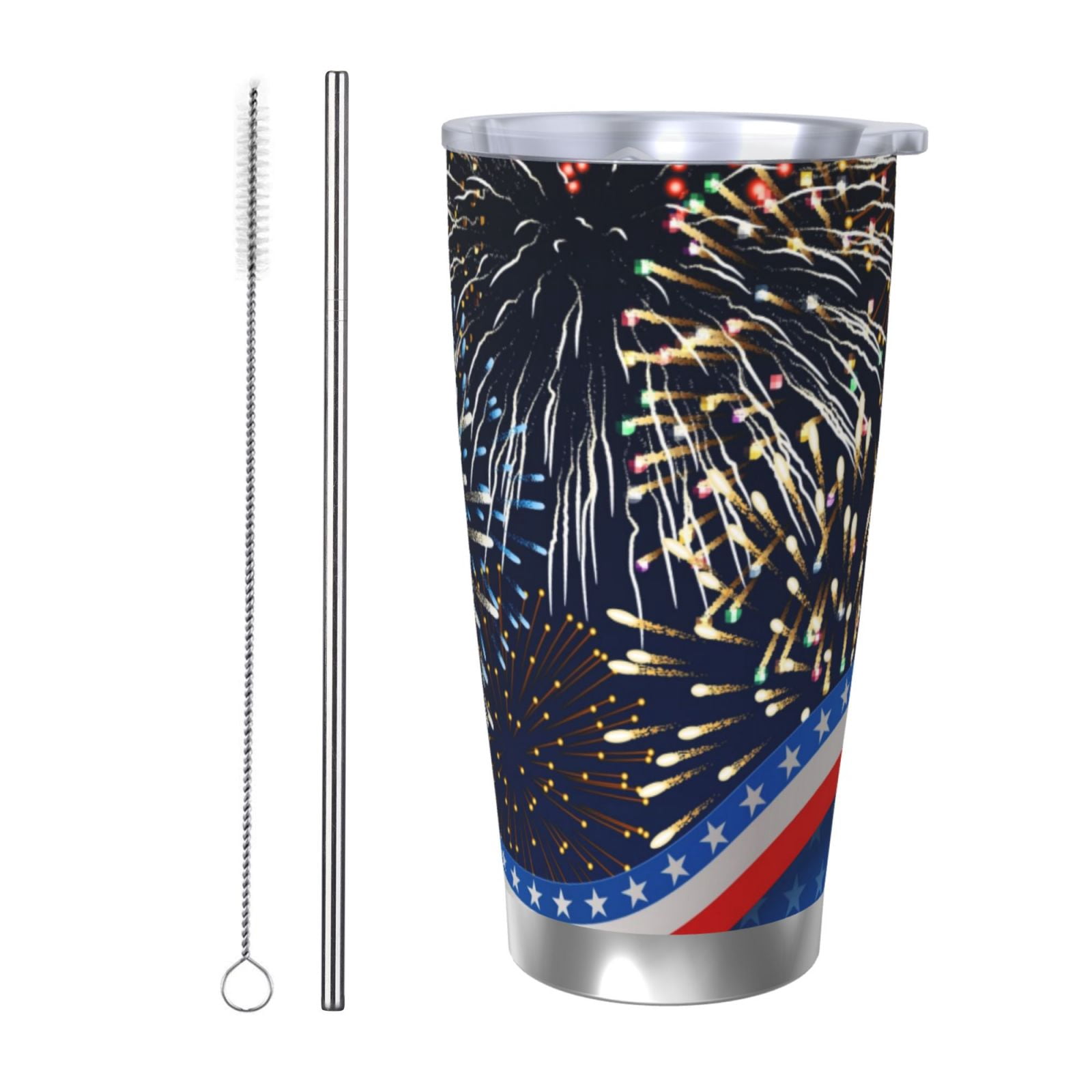 Balery Fireworks Pattern 20oz Insulated Car Cup with Dual Drink Lids ...