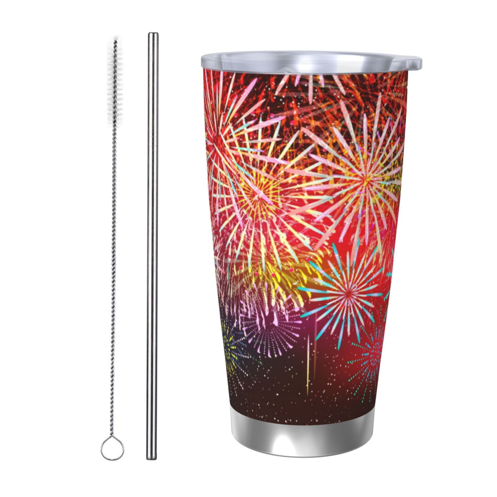 Balery Fireworks Pattern 20oz Insulated Car Cup with Dual Drink Lids ...