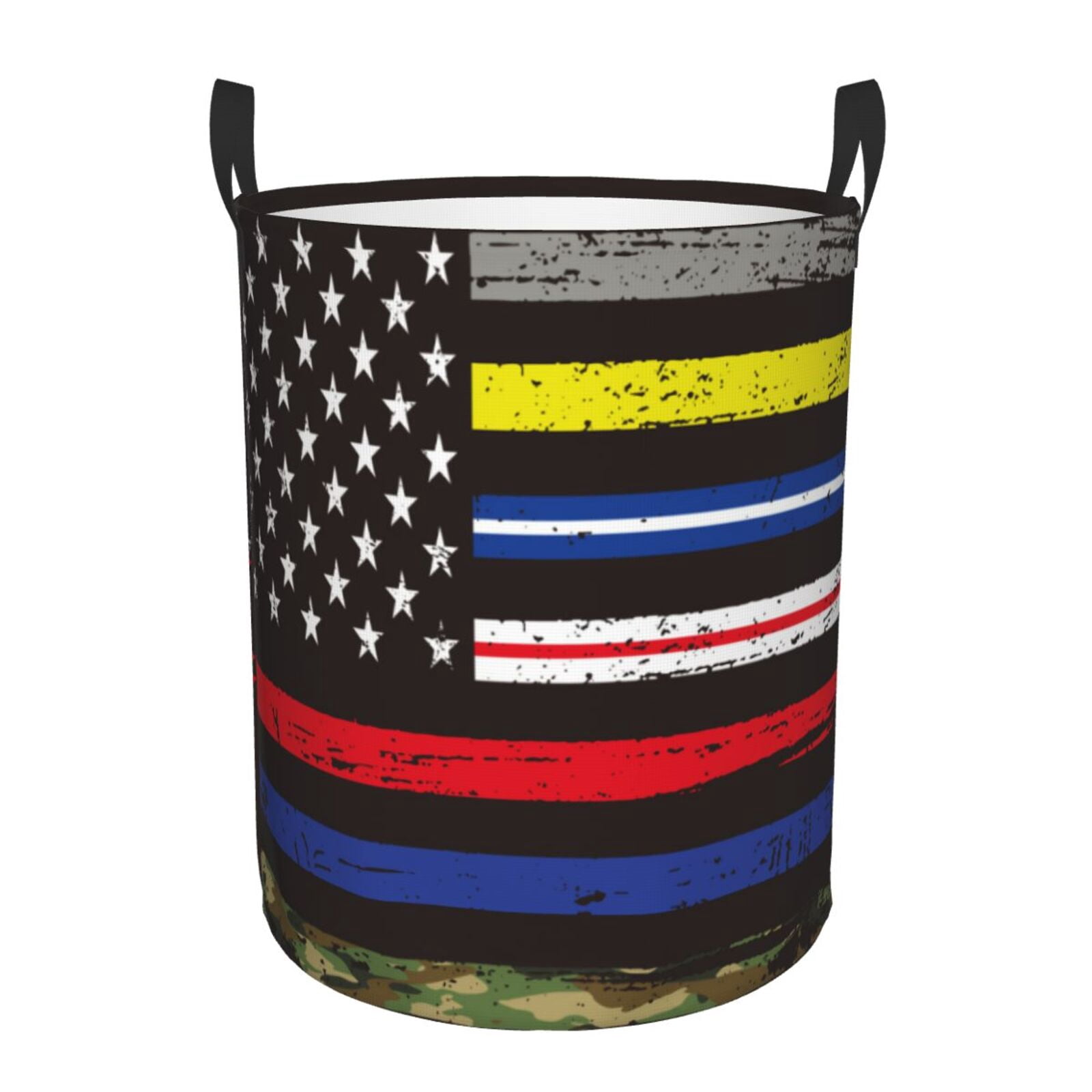 Balery First Responder American Flag Pattern Round Laundry Basket with ...