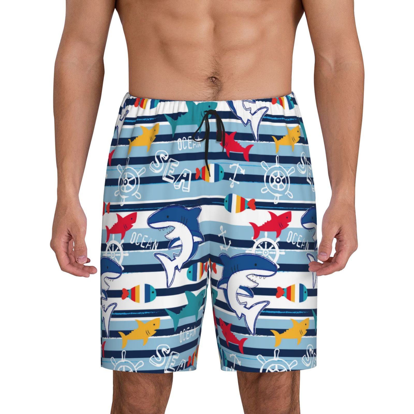 Balery Fish And Shark Men's Cotton Knit Pajama Shorts Waistband & Pockets,Short Pajama Pants-4X ...