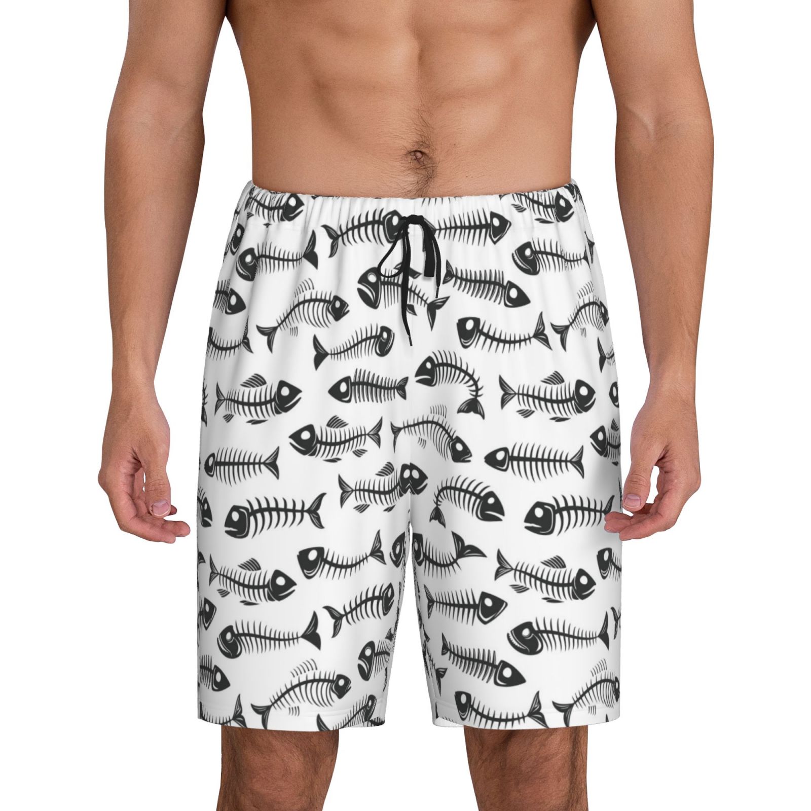 Balery Fish Bones Men's Cotton Knit Pajama Shorts Waistband & Pockets,Short Pajama Pants-3X ...