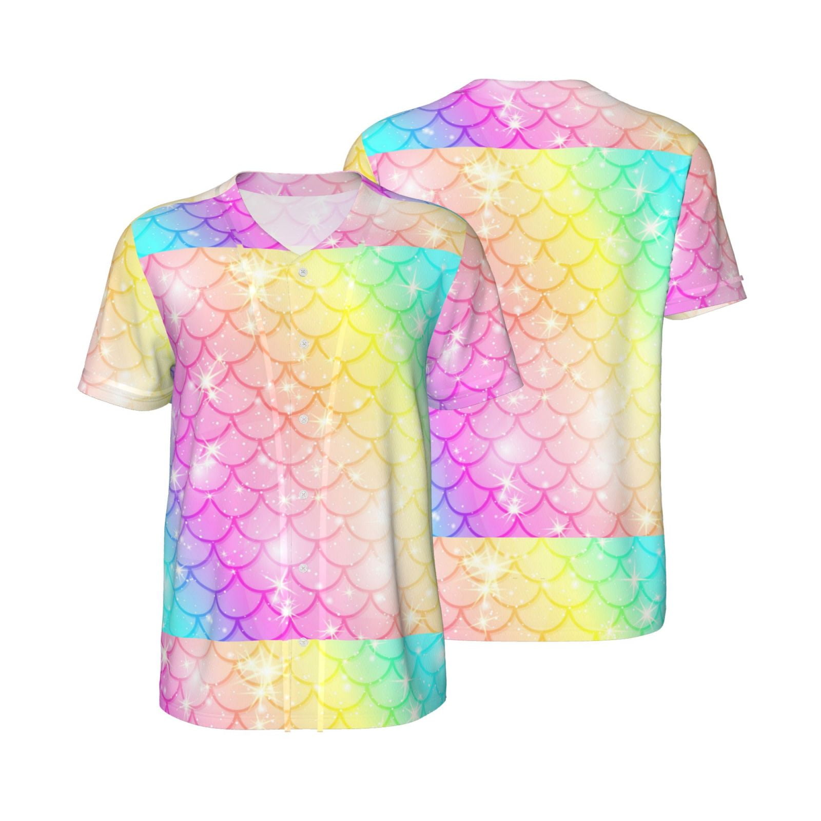 Balery Fish Scale Baseball Jersey for Men Casual Button Down Shirts ...