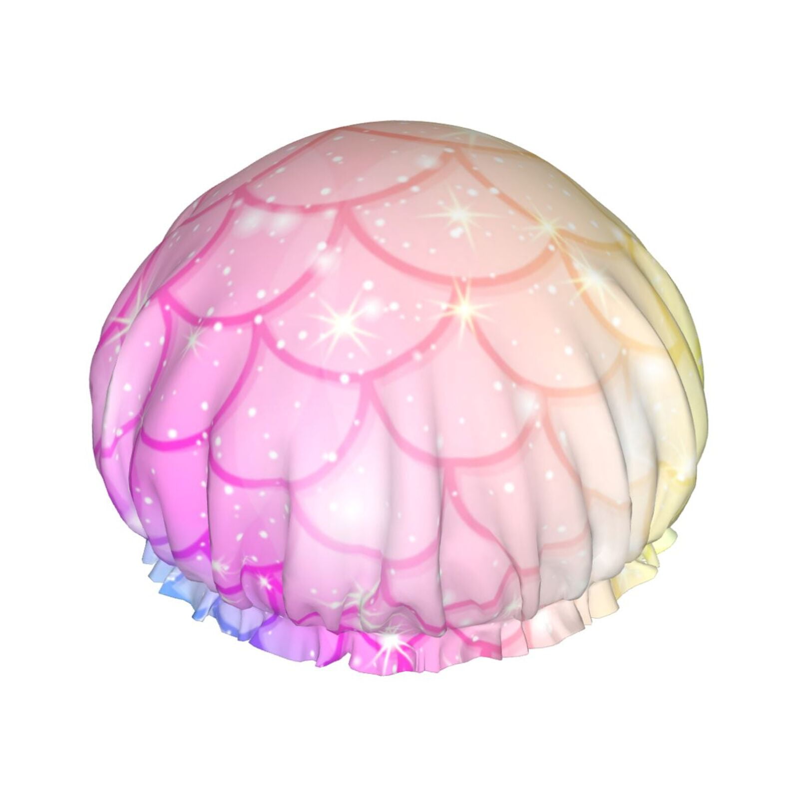 Balery Fish Scale Shower Caps, Double Layer Waterproof Shower Cap ...