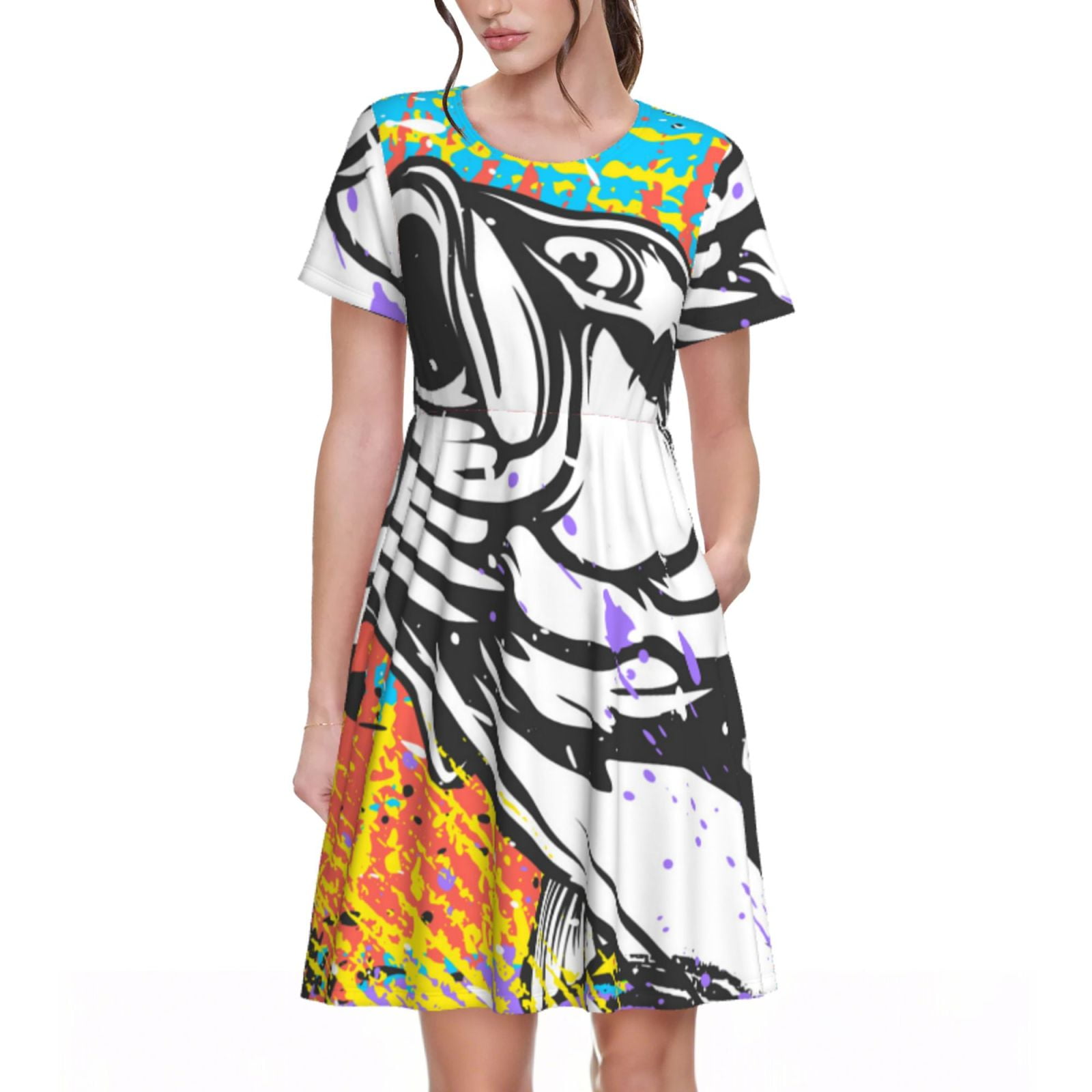 Balery Fishing Bass Pattern Womens Dresses Loose Short sleeve ...