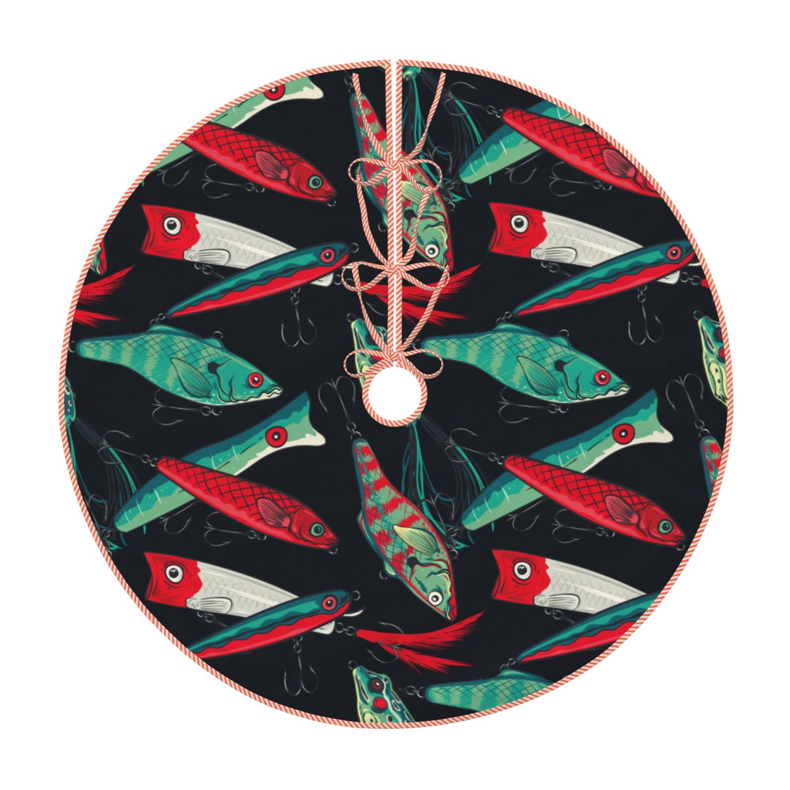 Balery Fishing Lure Printed Christmas Tree Skirt , Merry Christmas ...
