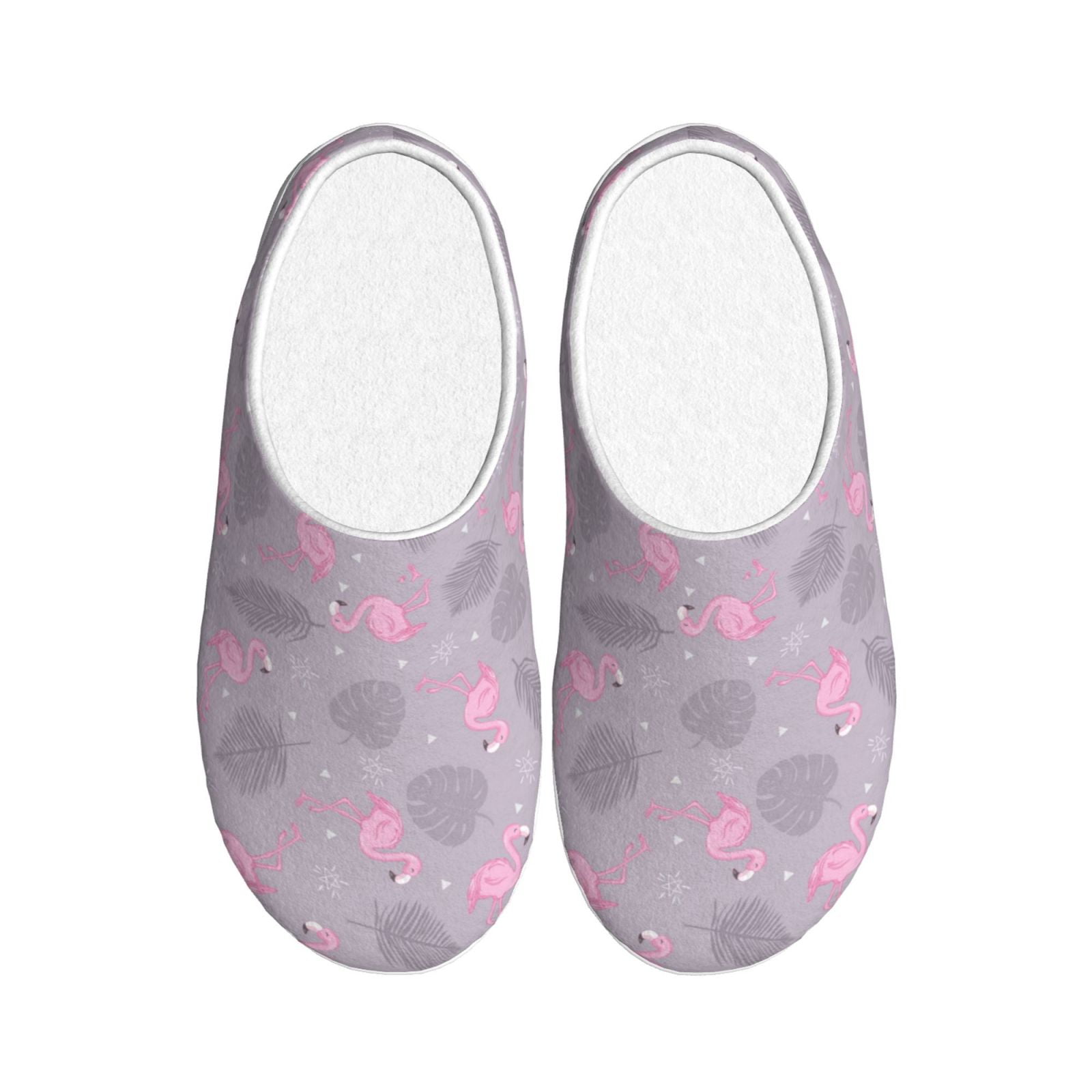 Balery Flamingo Pattern Women's Fuzzy Memory Foam Slippers Fluffy ...