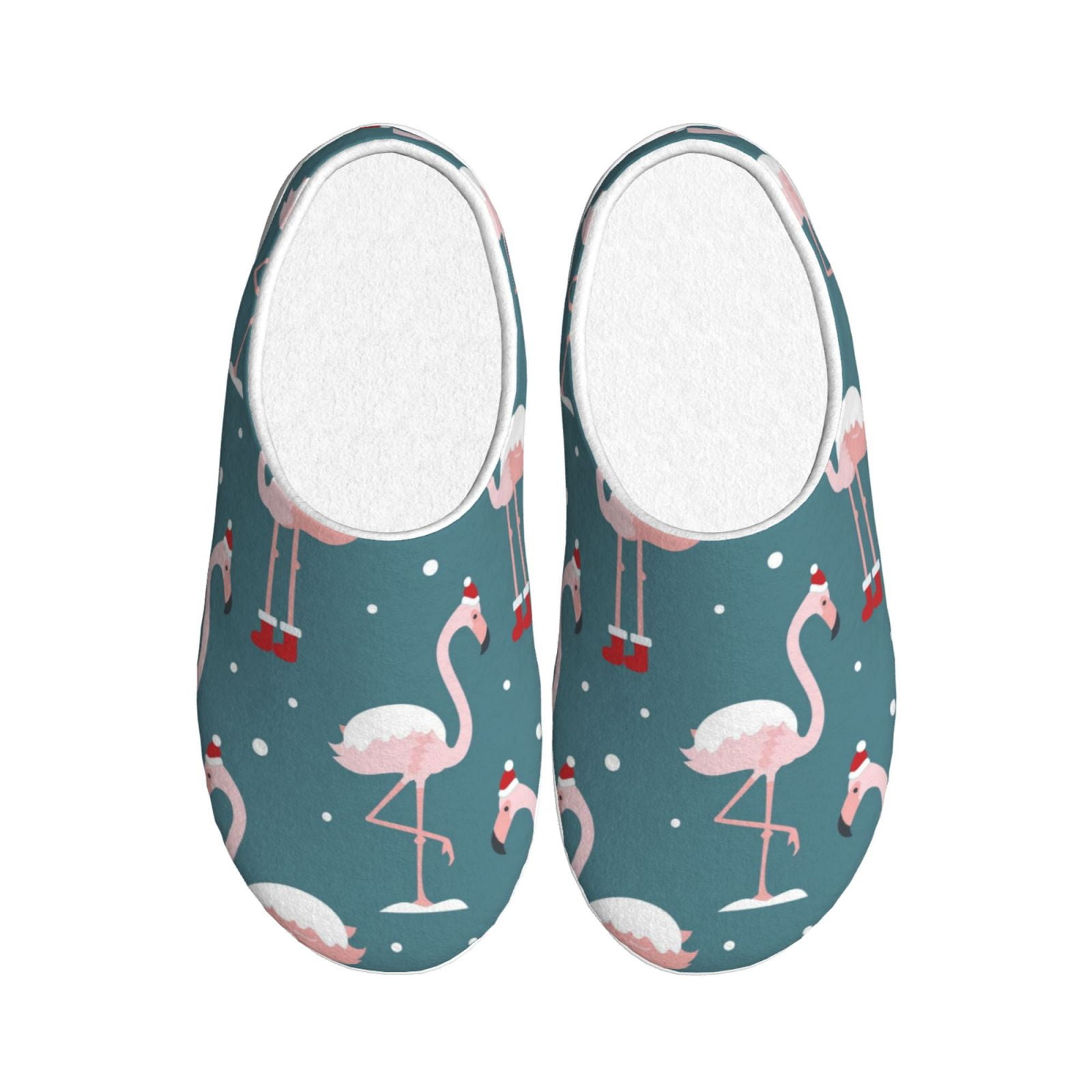 Balery Flamingo Pattern Women's Fuzzy Memory Foam Slippers Fluffy ...