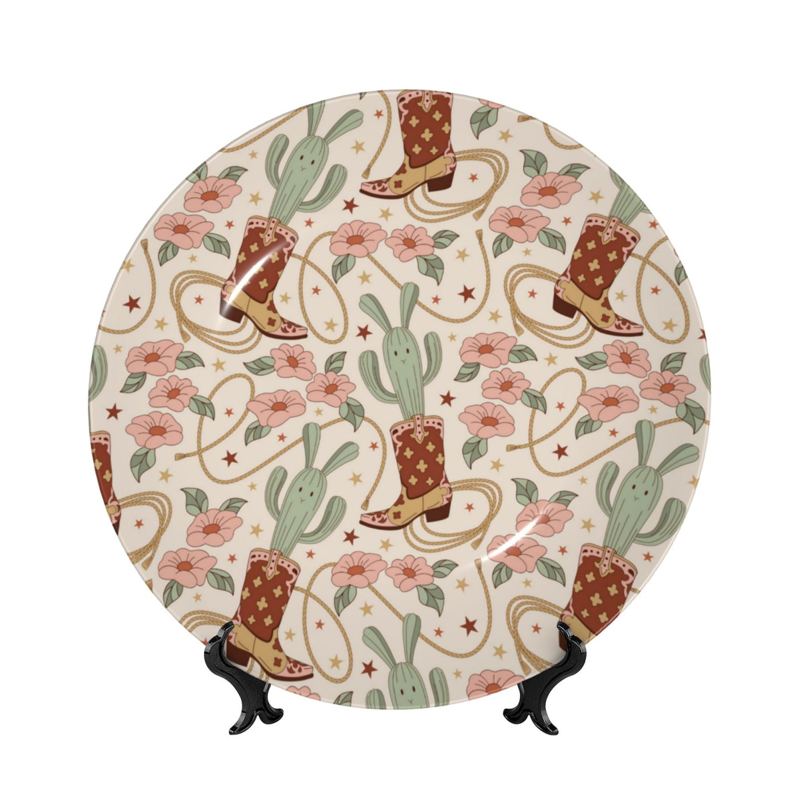 Balery Floral Cowboy Boots Print Bone China Decorative Plate Ceramic ...