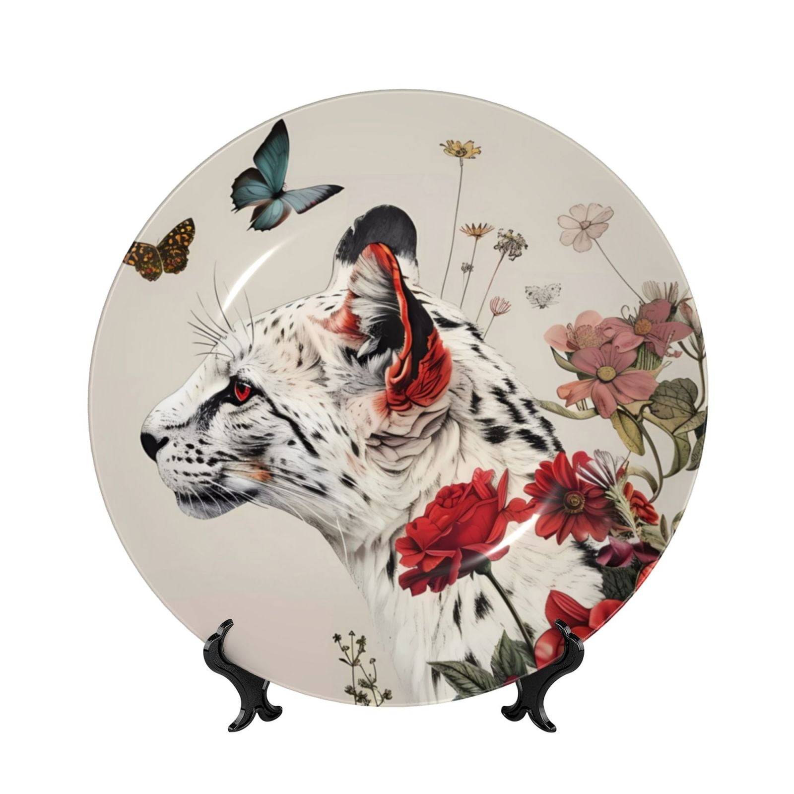Balery Floral Leopard Butterflies Print Bone China Decorative Plate ...