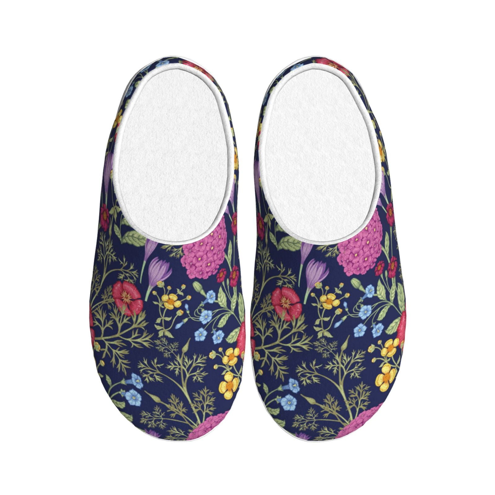 Balery Floral Pattern Women's Fuzzy Memory Foam Slippers Fluffy Winter ...