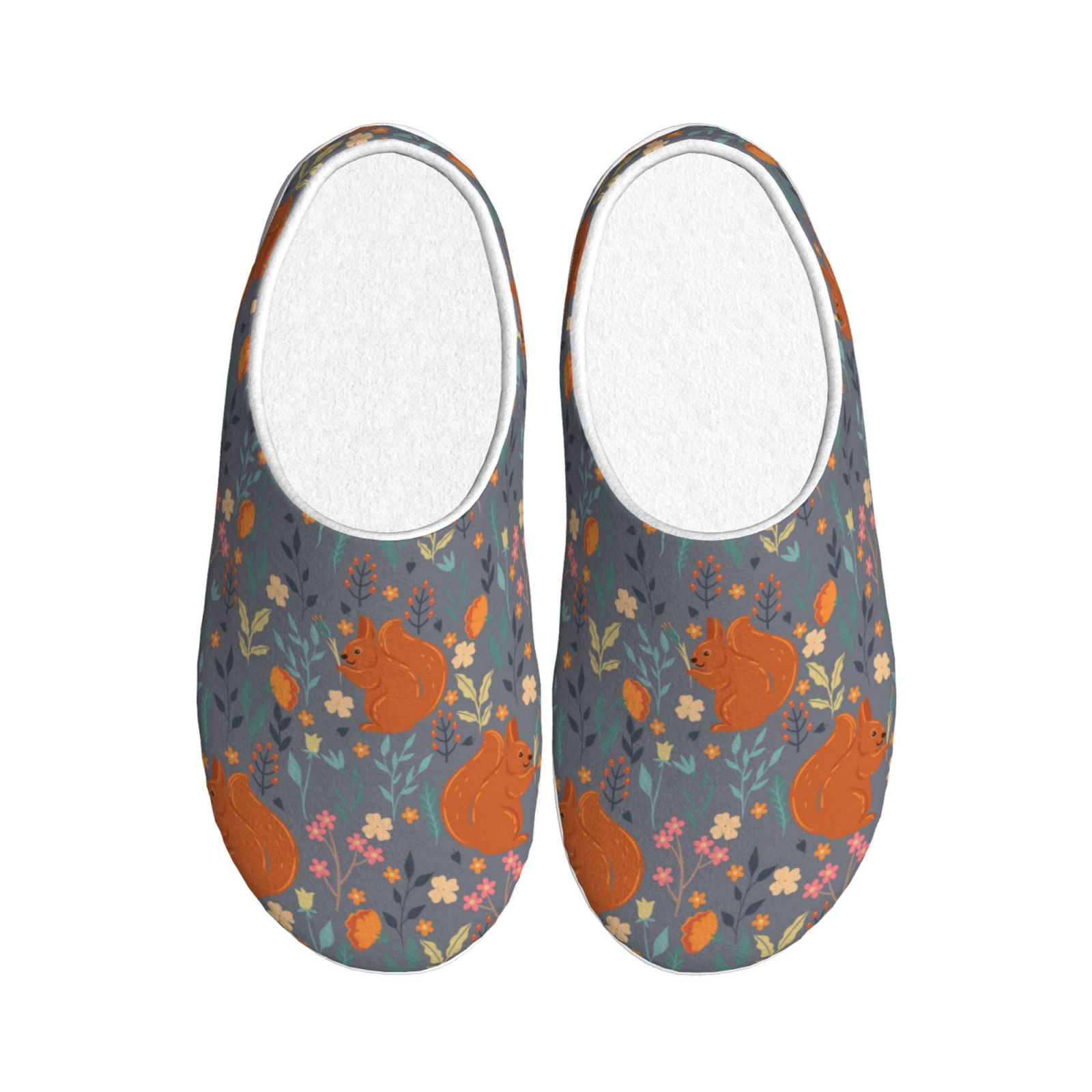 Balery Floral Squirrel Pattern Women's Fuzzy Memory Foam Slippers ...