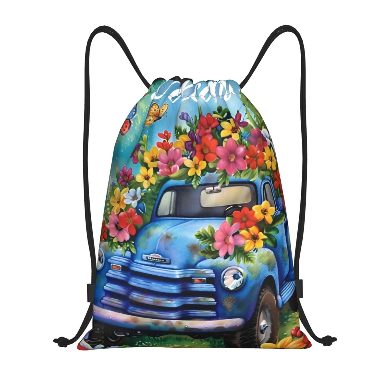 Balery Floral Truck Welcome Pattern Drawstring Backpack Bag Sport Gym ...