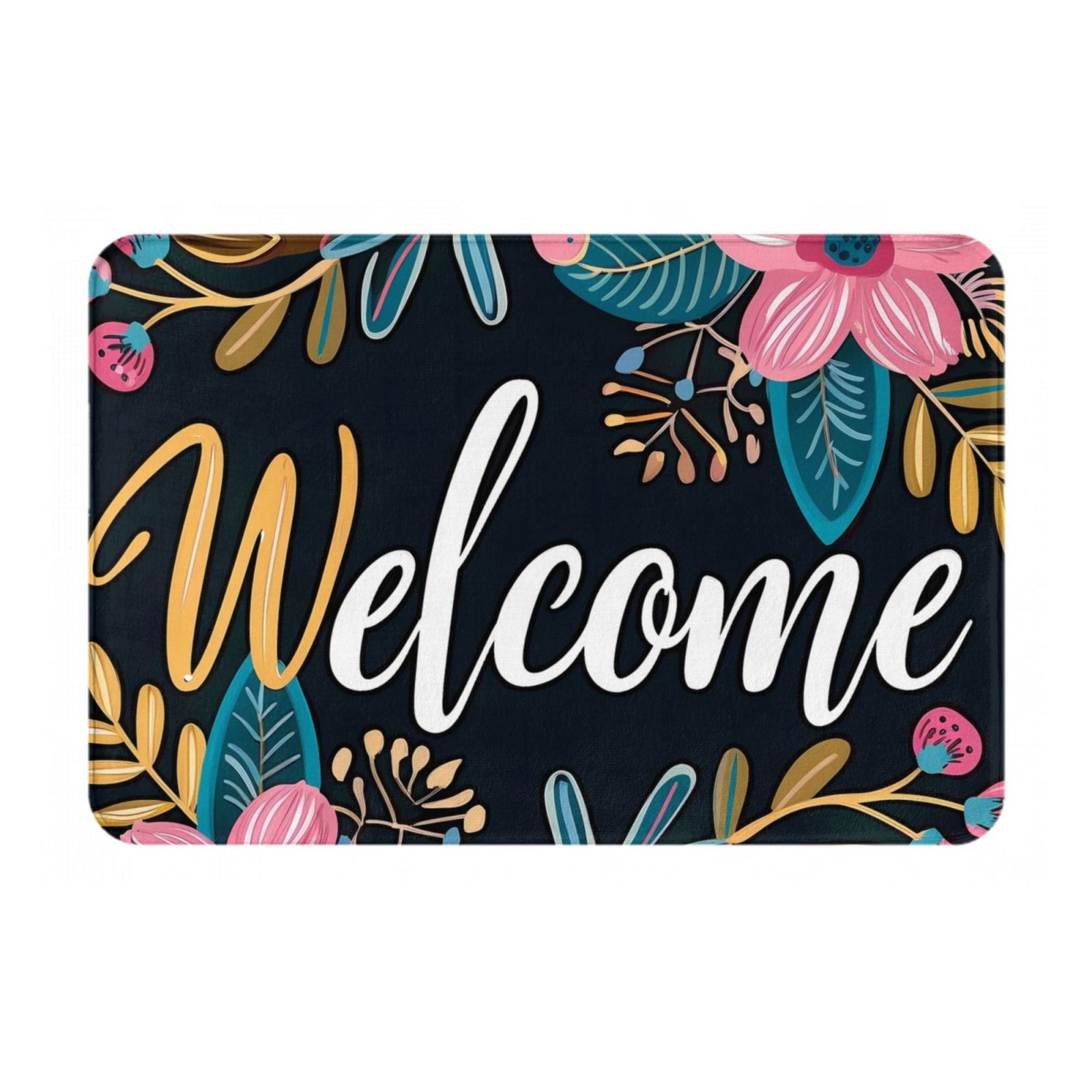 Balery Floral Welcome Sign Doormat, Durable Flannel Fabric, Waterproof ...