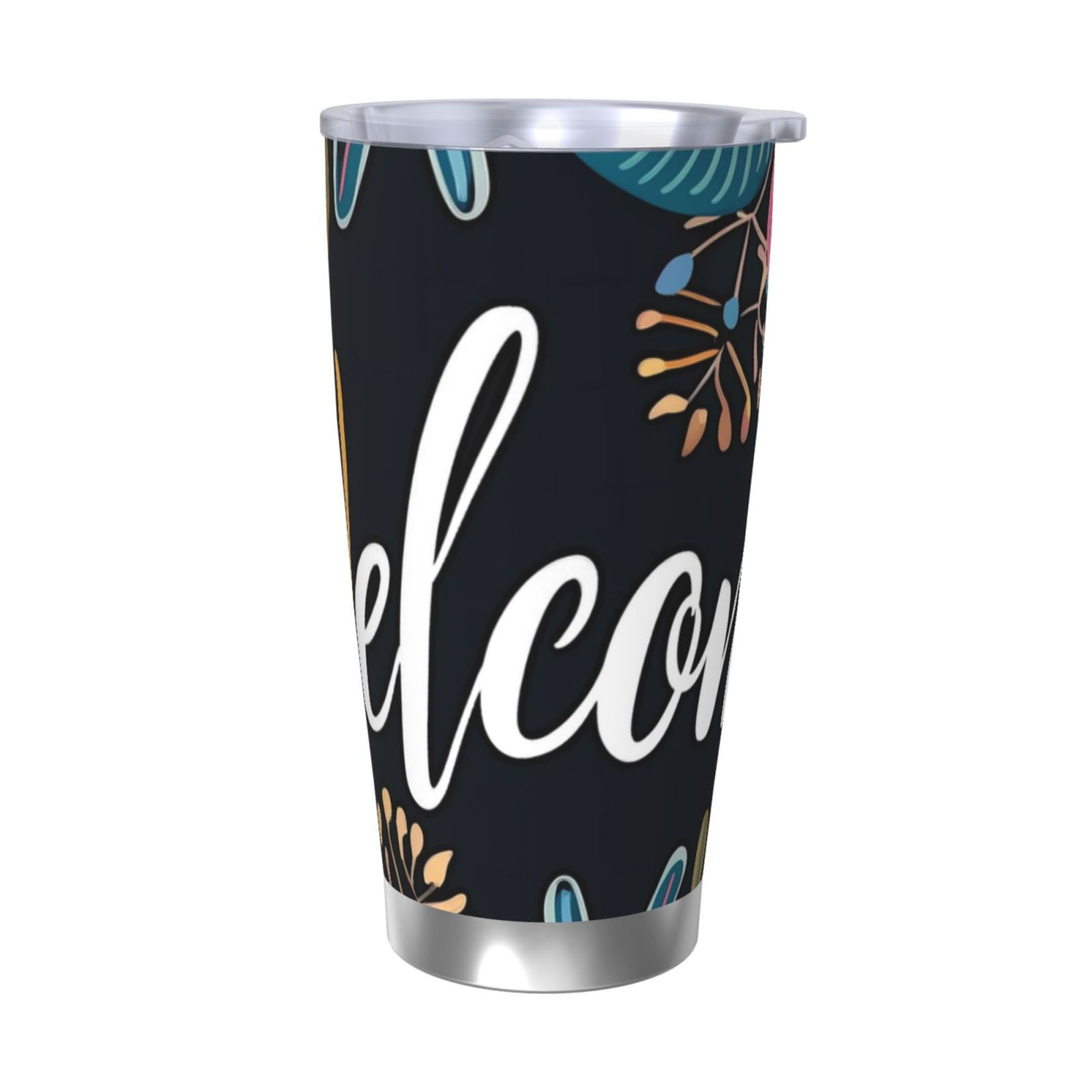 Balery Floral Welcome Sign Pattern 20oz Insulated Car Cup with Dual ...