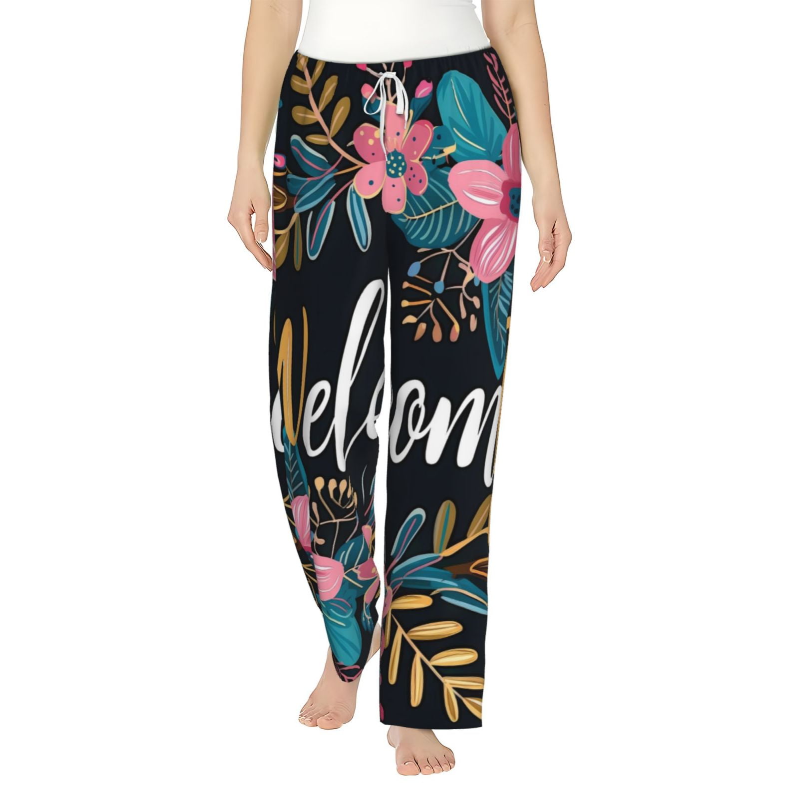 Balery Floral Welcome Sign print Women's Pajama Pants,Ultra Lightweight ...