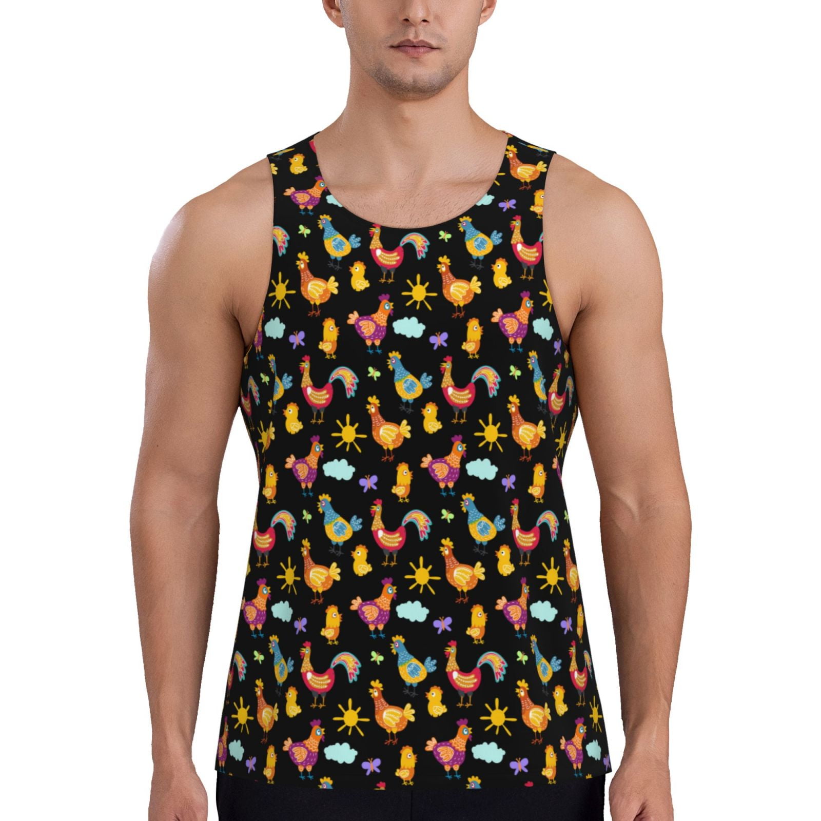 Balery Flowe Rooster Pattern Men's Workout Tank Top Gym Muscle Tee ...