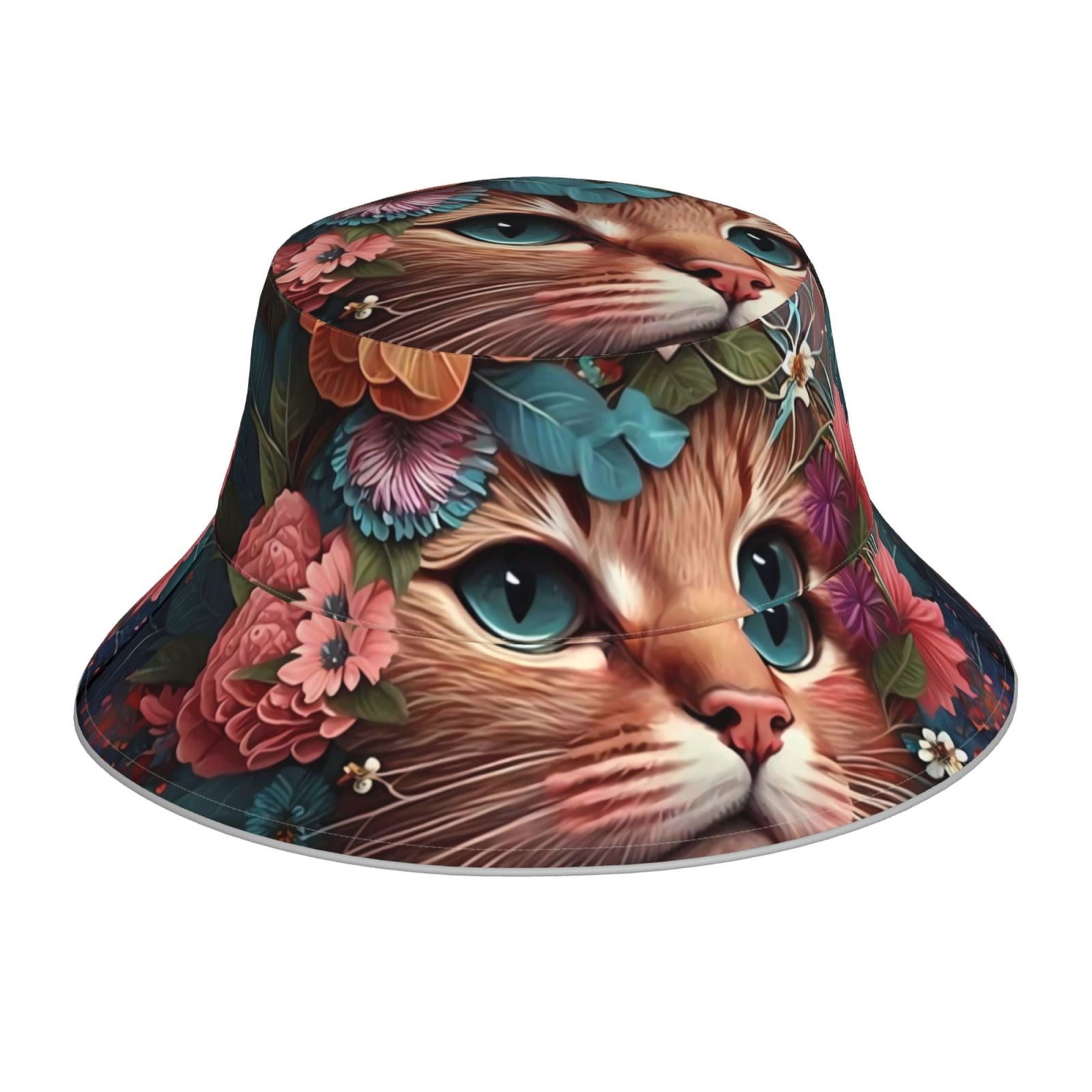 Balery Flower Crown Cat Sun Hats for Men Women Bucket Hat UPF 50 ...