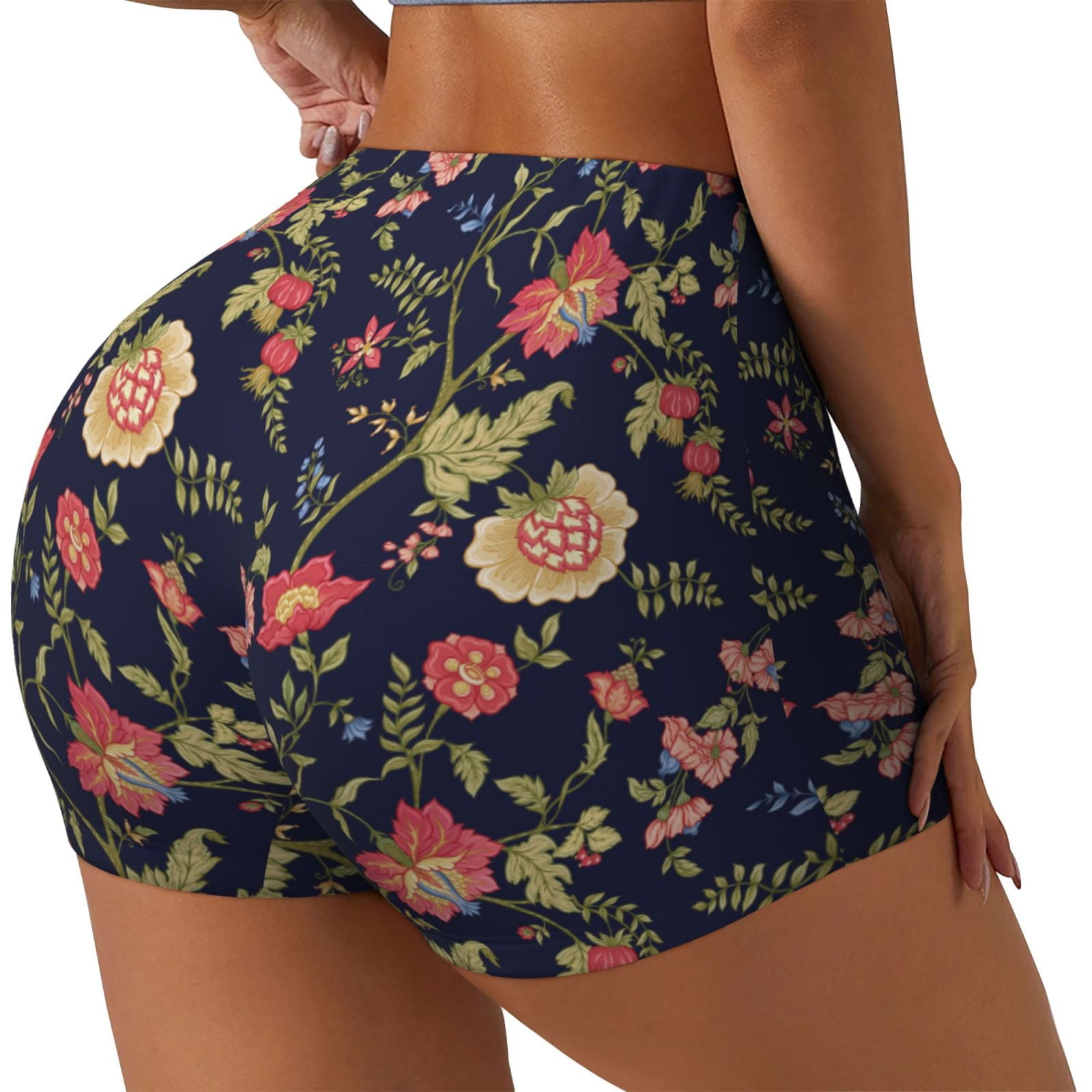 Balery Flower Printed Workout Shorts for Women Seamless Scrunch Short ...