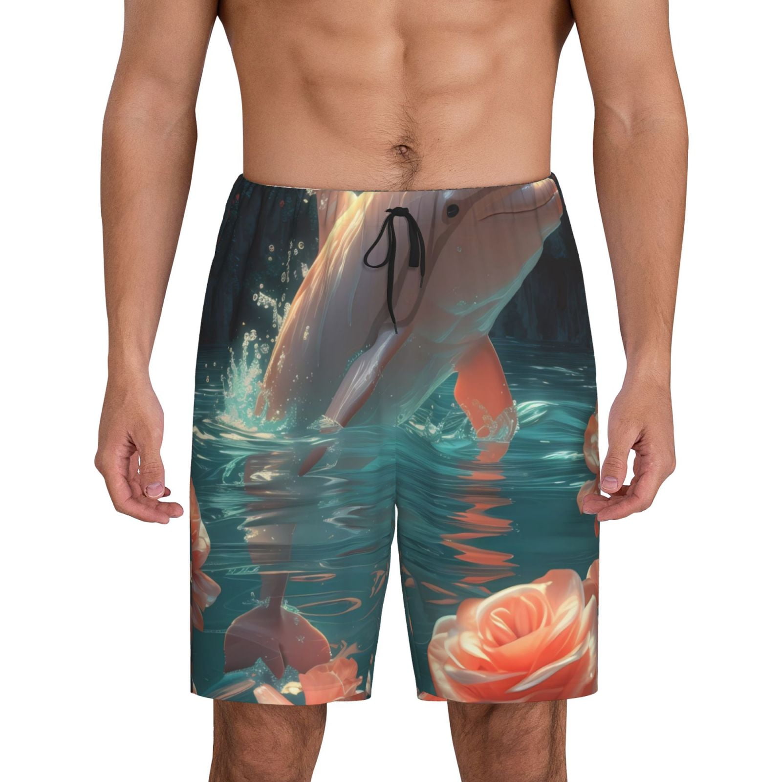 Balery Flower White Dolphin Men's Cotton Knit Pajama Shorts Waistband ...