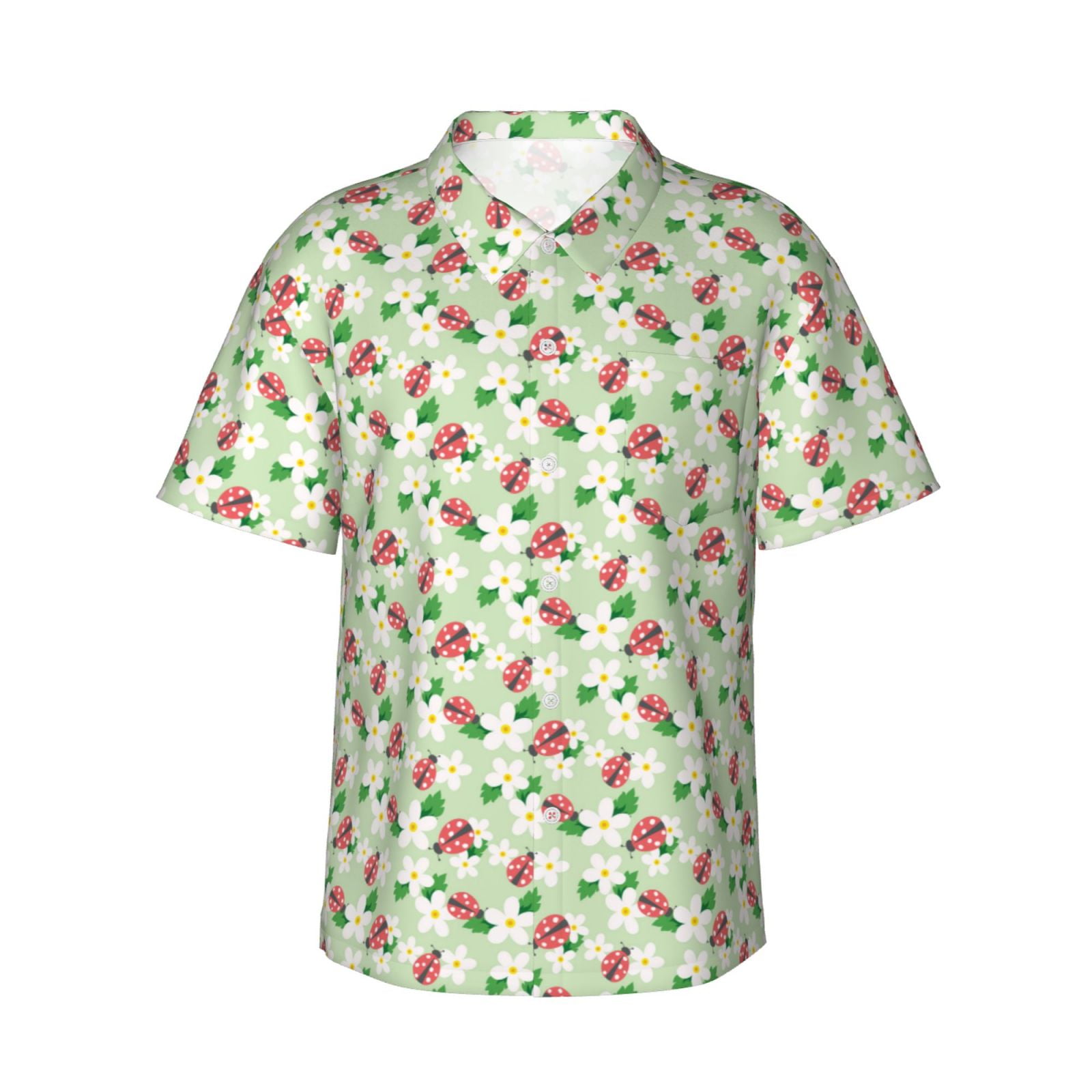 Balery Flower With Ladybug Print Men's Hawaiian Shirts Short Sleeve ...