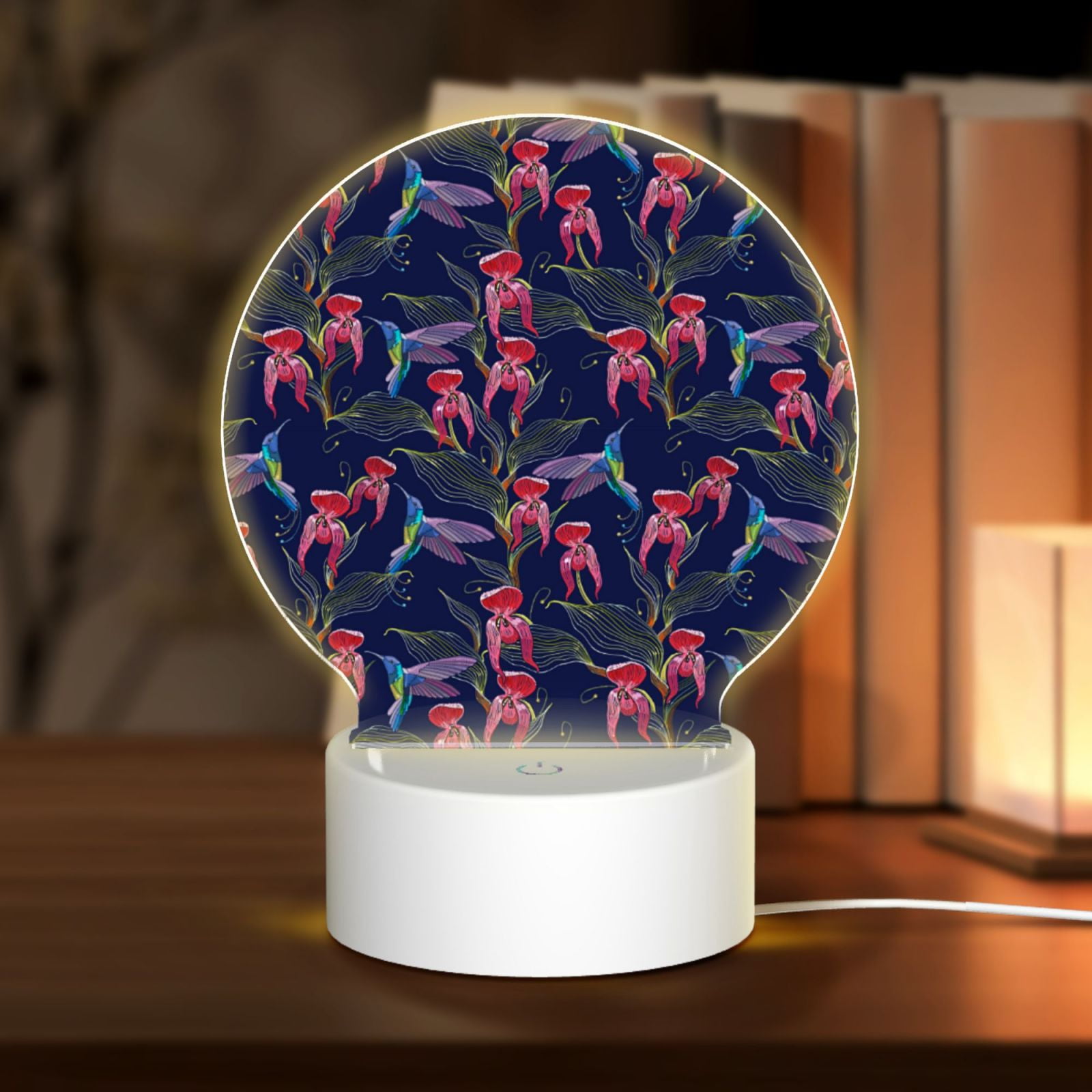Balery Flowers And Humming Bird Pattern Acrylic Night Light Gift with 3 ...