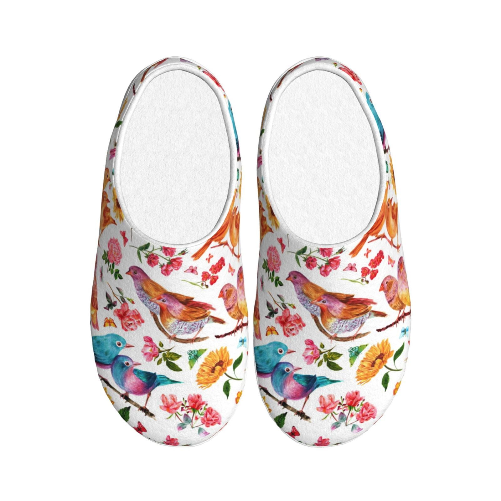 Balery Flowers Birds And Butterflies Pattern Women's Fuzzy Memory Foam ...