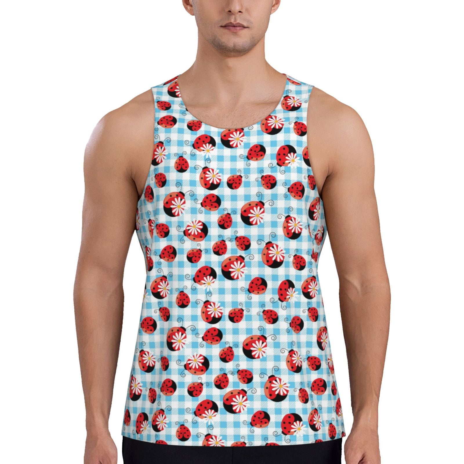 Balery Flowers and Lady Bugs Pattern Men's Workout Tank Top Gym Muscle ...