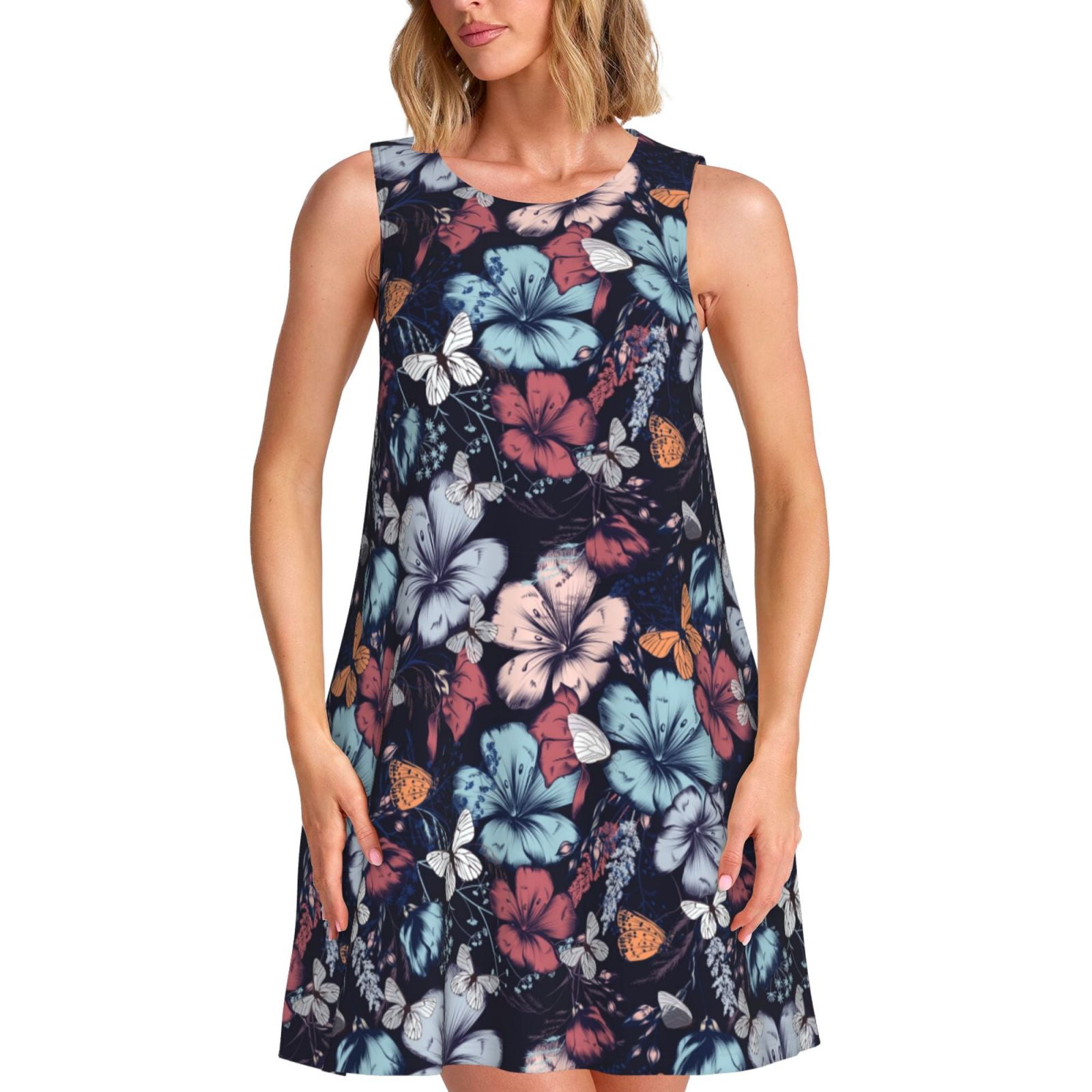 Balery Flowers ad Butterflies Pattern Women’s Summer Dresses – Loose ...