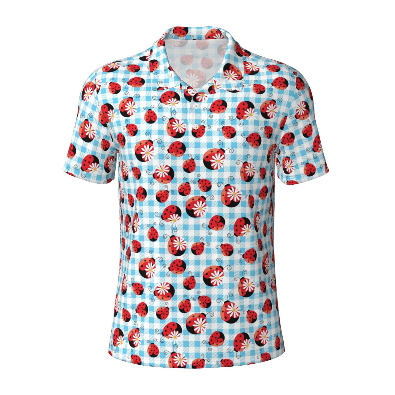 Balery Flowers and Lady Bugs Printed Men’s Short Sleeve Polo Shirt ...