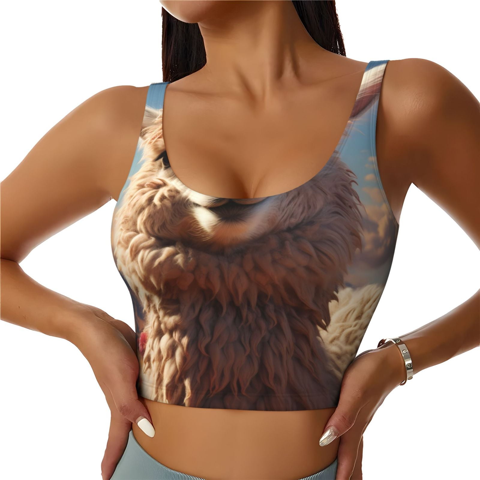 Balery Fluffy Alpaca Mountain Meadow Pattern Racerback Sports Bras for Women - Padded Seamless ...