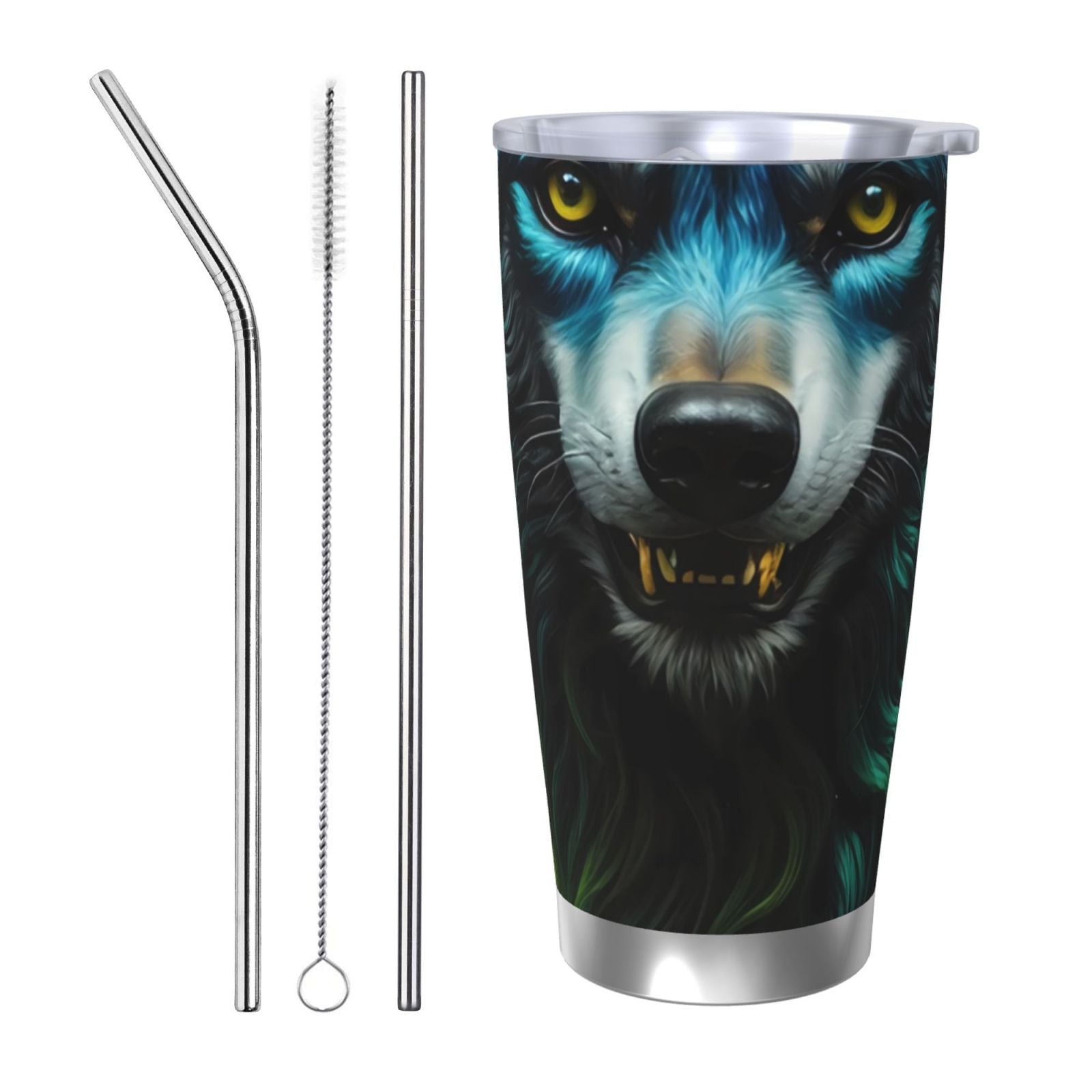 Balery Fluorescent Wolf Pattern 20oz Insulated Car Cup with Dual Drink ...