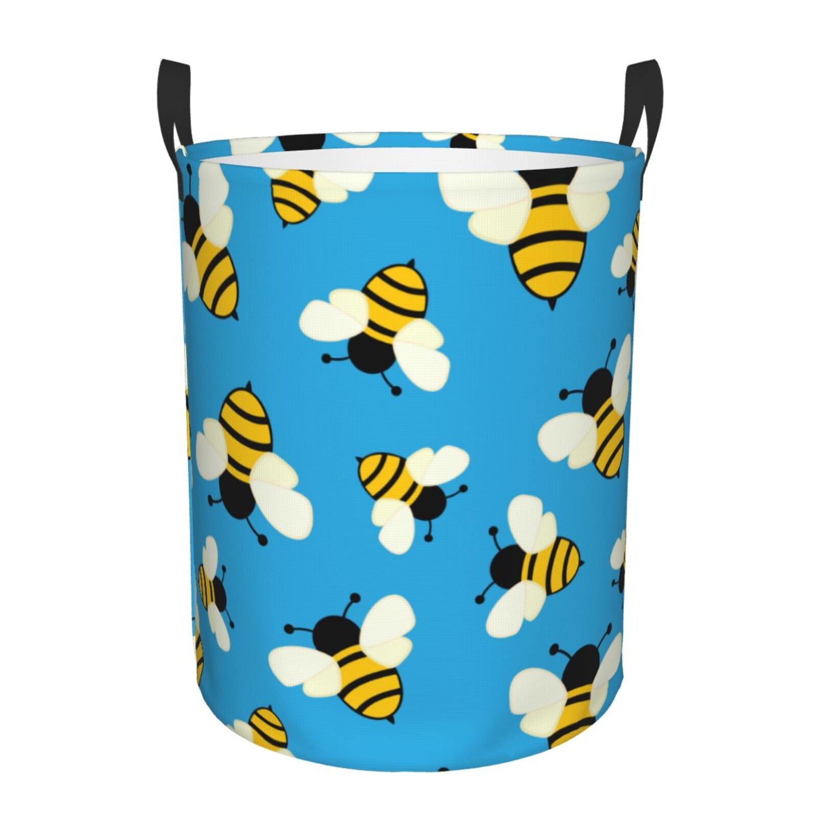 Balery Flying Bees Round Laundry Basket with Handles Waterproof ...