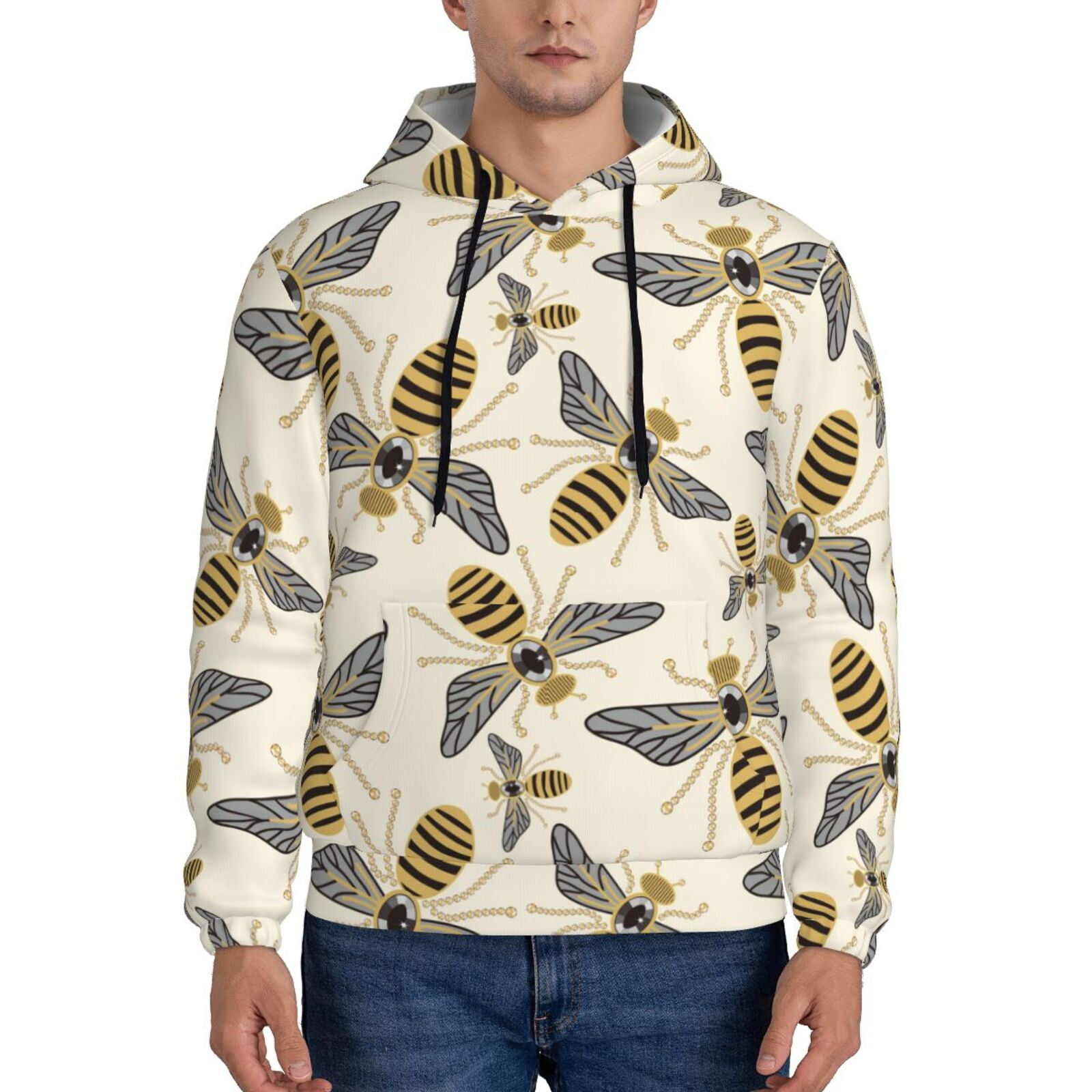 Balery Flying Bees1 Pattern Mens Hoodie Kangaroo Pocket Hoodie Pullover Hooded Sweatshirt Ideal ...