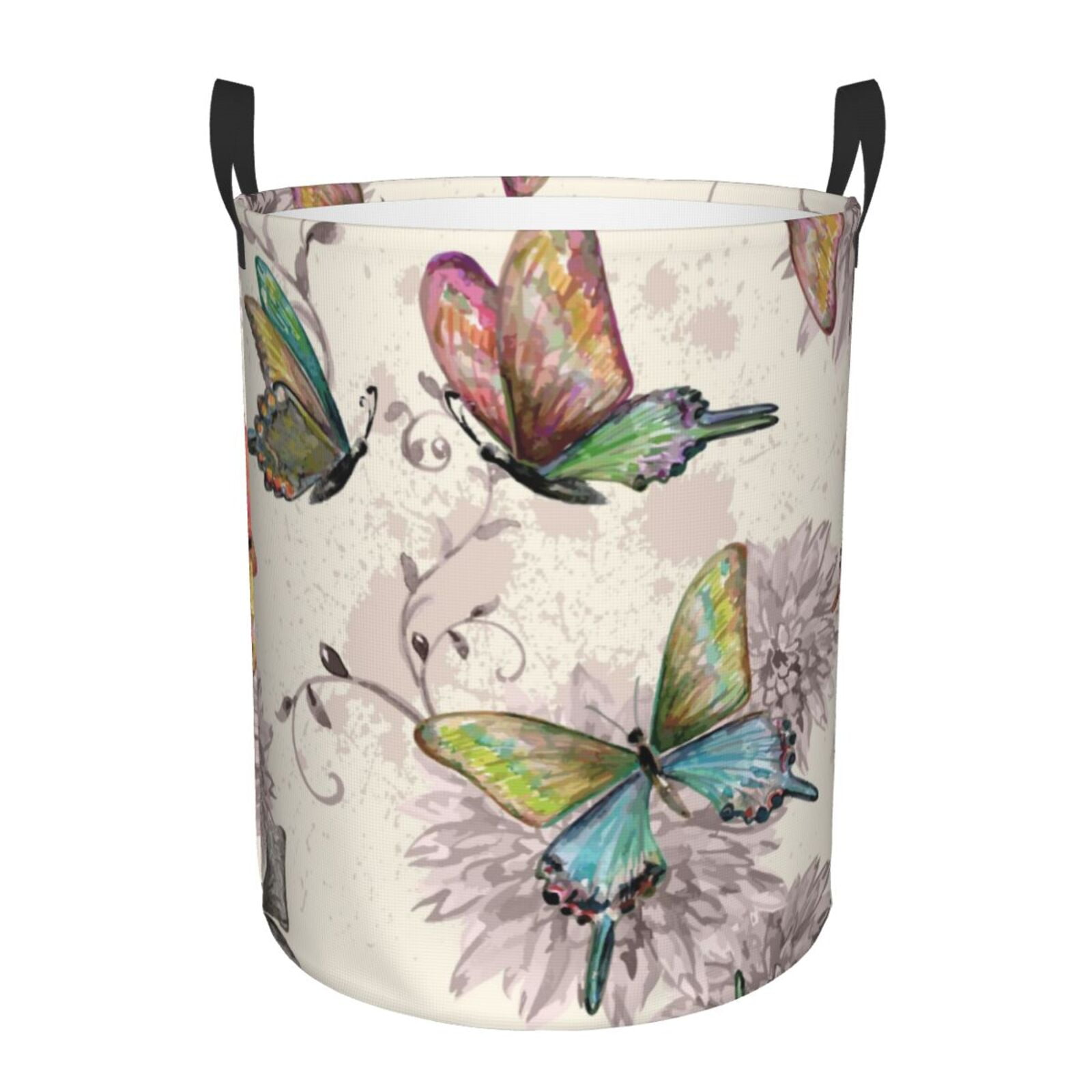 Balery Flying Butterflies-1 Round Laundry Basket with Handles ...