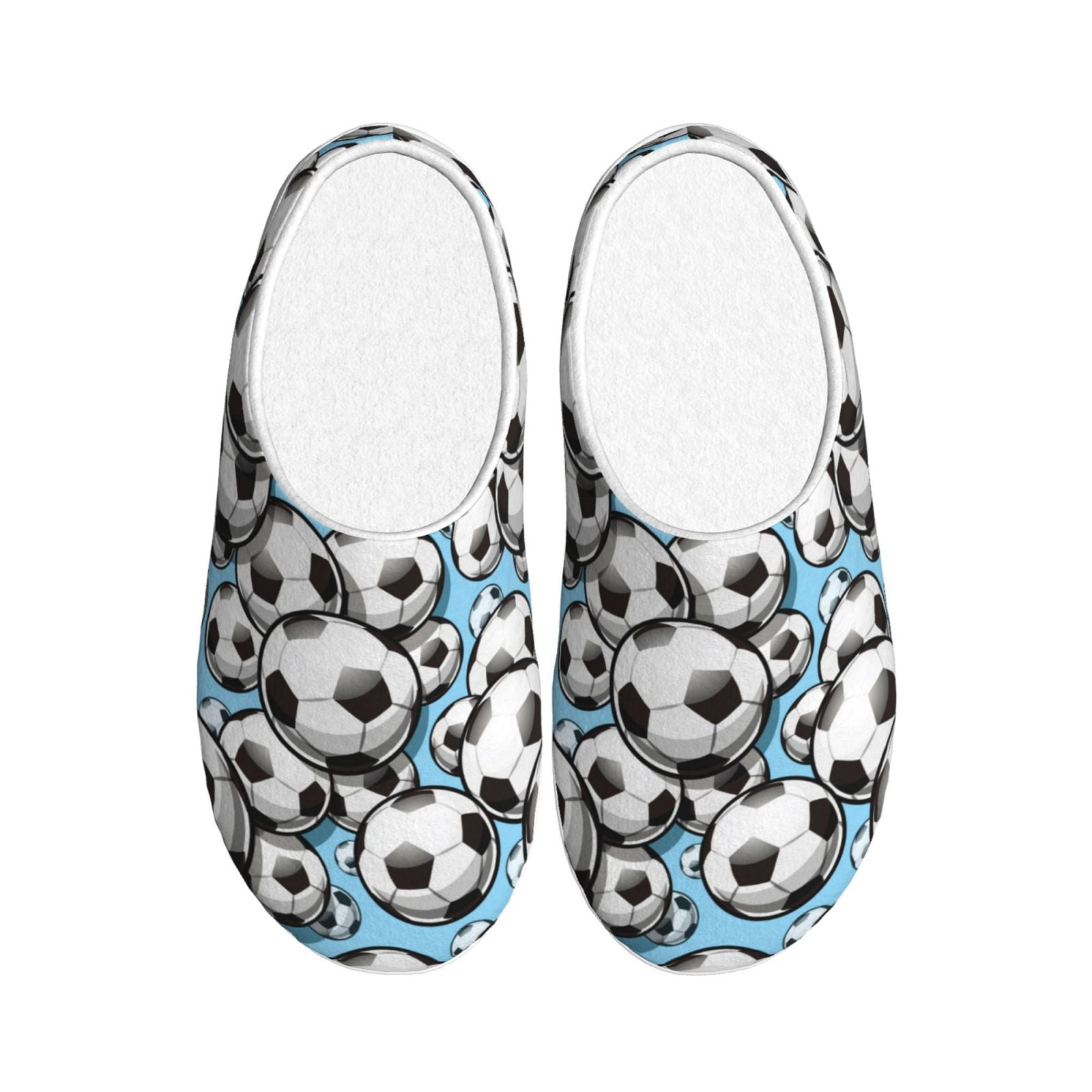 Balery Football Soccer Ball Pattern Women's Fuzzy Memory Foam Slippers ...