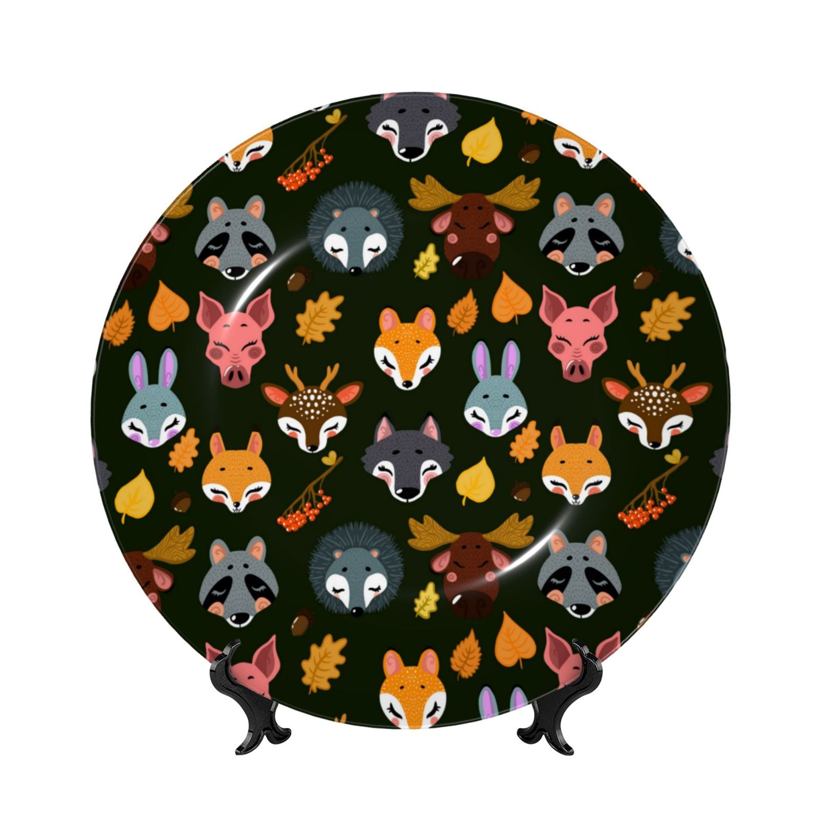 Balery Forest Animal Faces Print Bone China Decorative Plate Ceramic ...