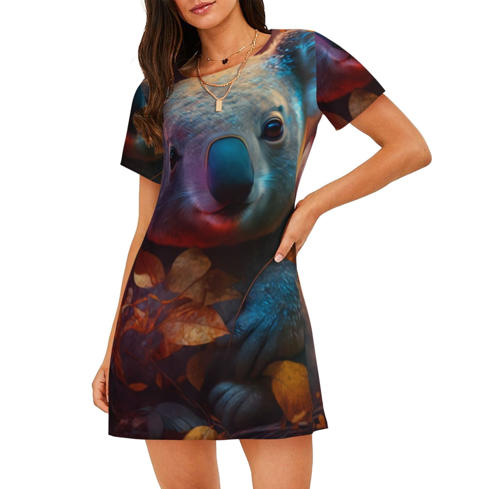Balery Forest Koala Pattern Womens Short Sleeve Sleepshirt Scoopneck ...