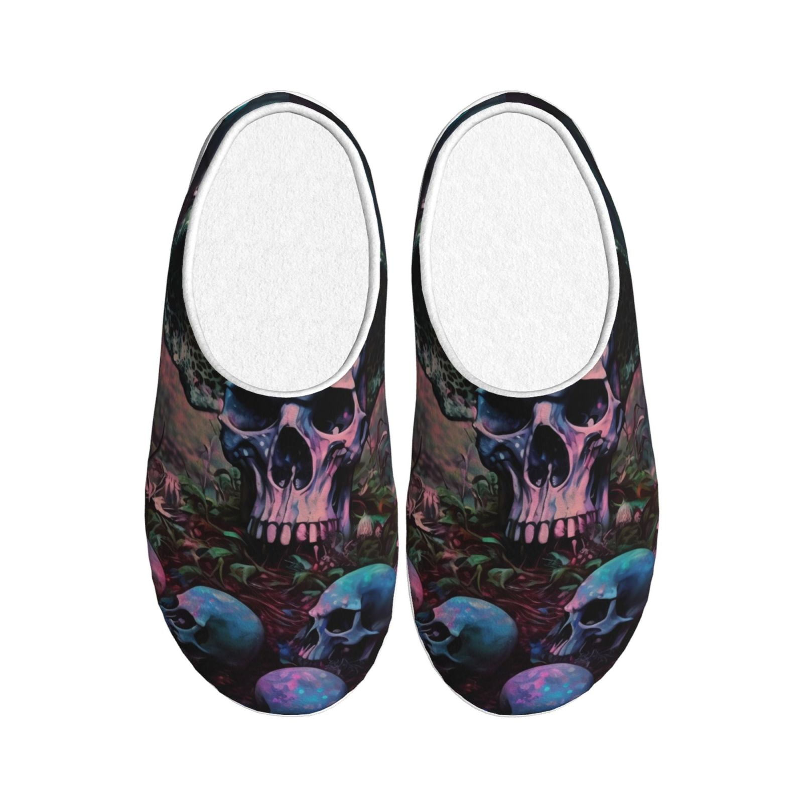 Balery Forest Mushroom Skull Pattern Women's Fuzzy Memory Foam Slippers ...