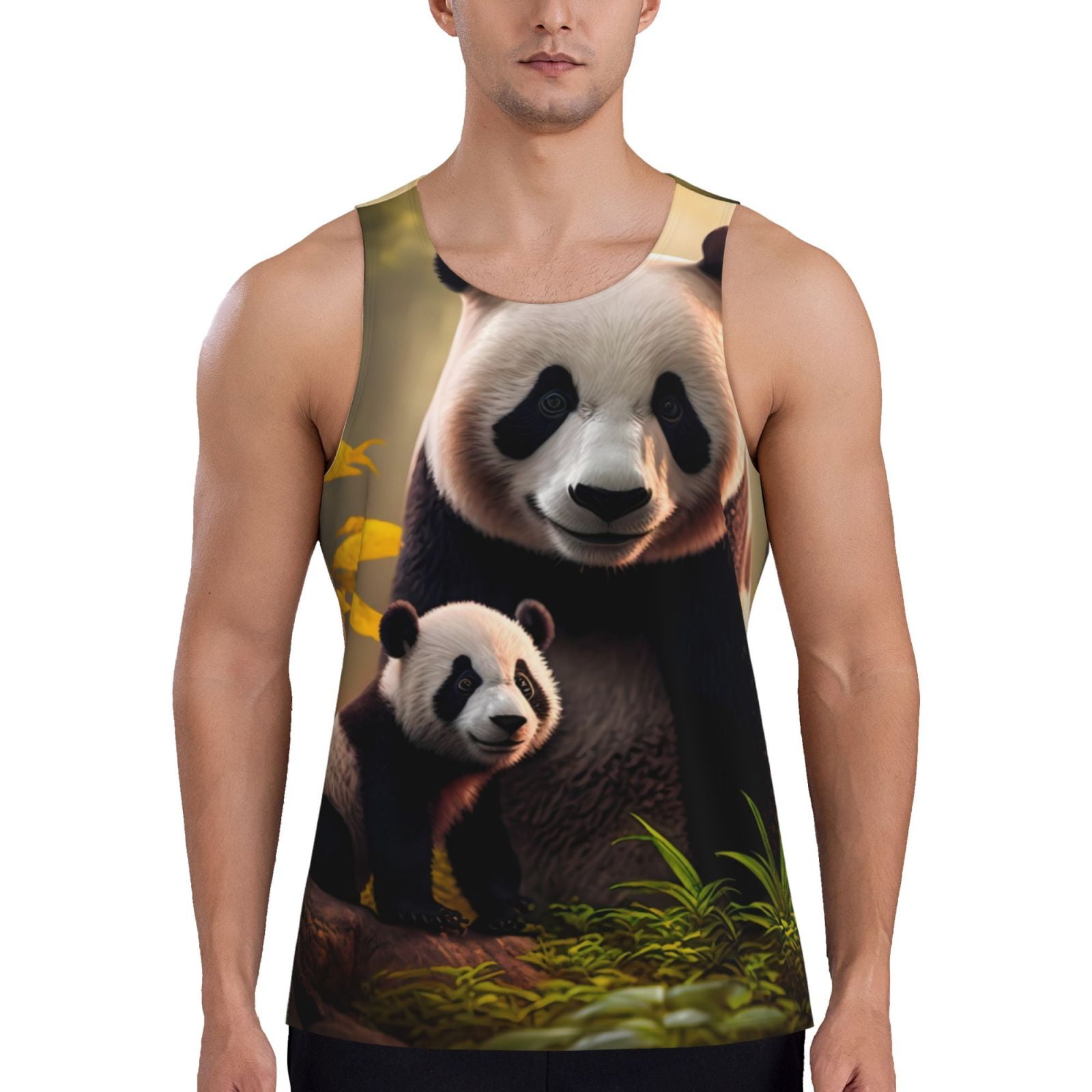 Balery Forest Panda Pattern Men's Workout Tank Top Gym Muscle Tee ...